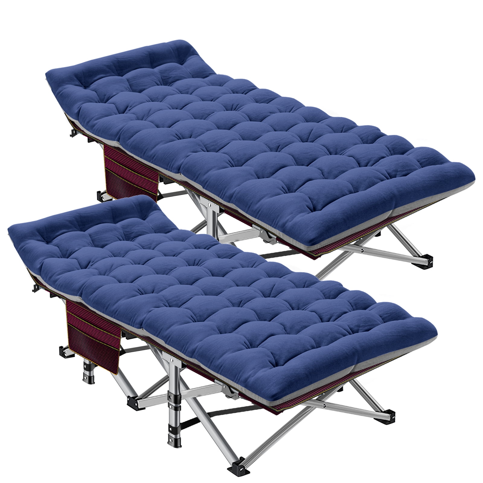 NAIZEA XL 2 Packs Folding Camping Cots with 2 Sided Mattress & Carry ...