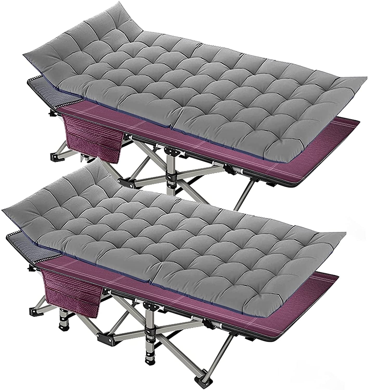 NAIZEA XL 2 Packs Folding Camping Cots with 2 Sided Mattress, Carry Bag ...