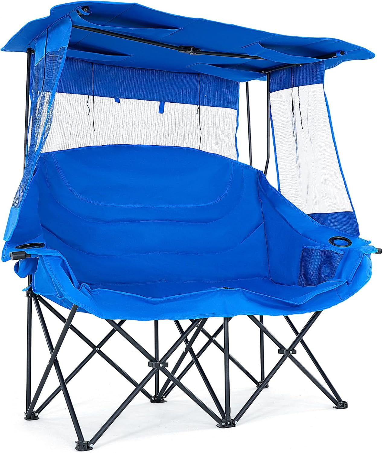 NAIZEA Double Beach Chair with Canopy Shade, 2 Person Folding Chair ...