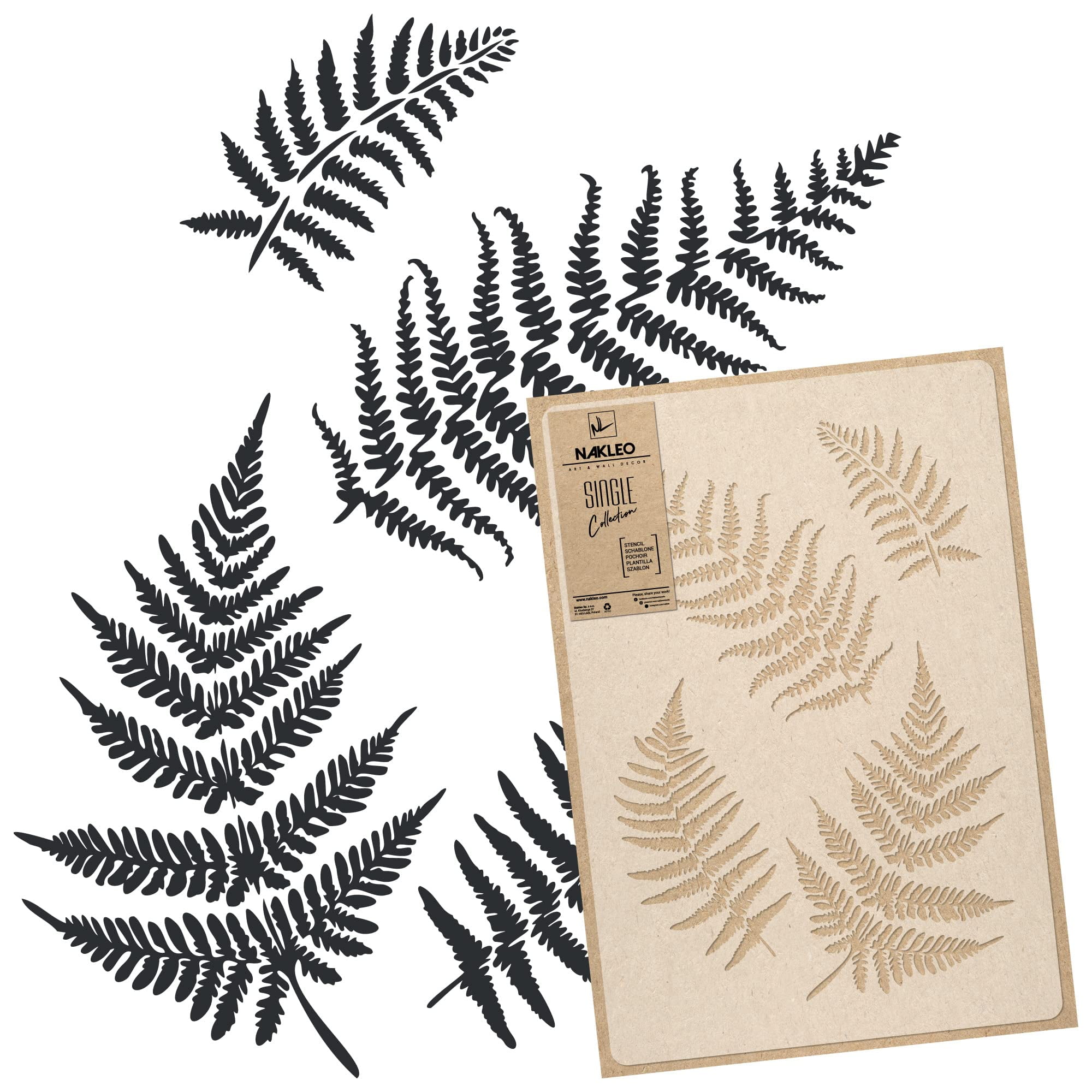 NAKLEO Reusable Plastic Wall Stencil - 43x64cm / 17" x 25" - Fern Leaf ...