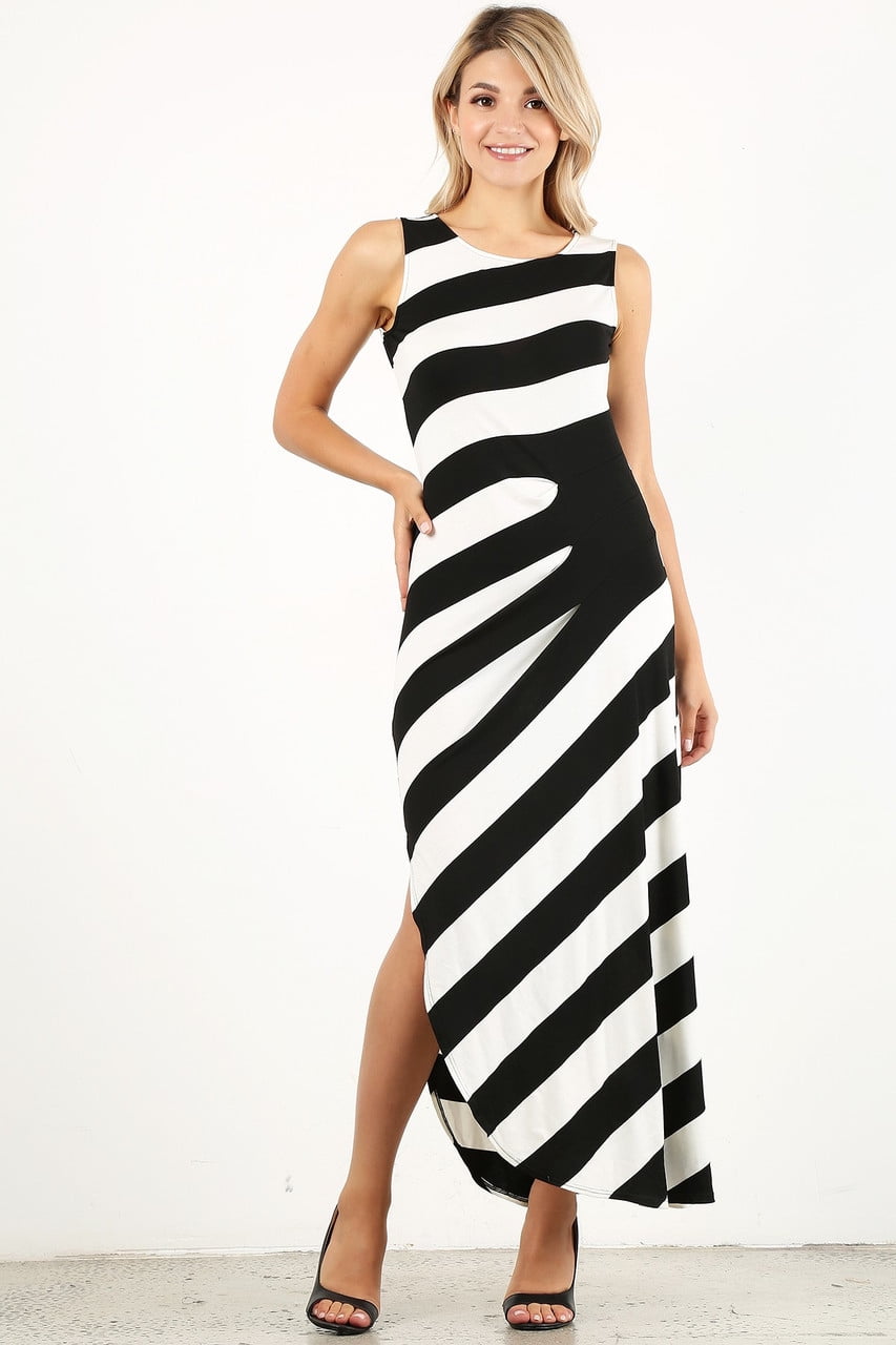 NALGAE WING Striped Sleeveless Maxi Dress with Side Split - Walmart.com