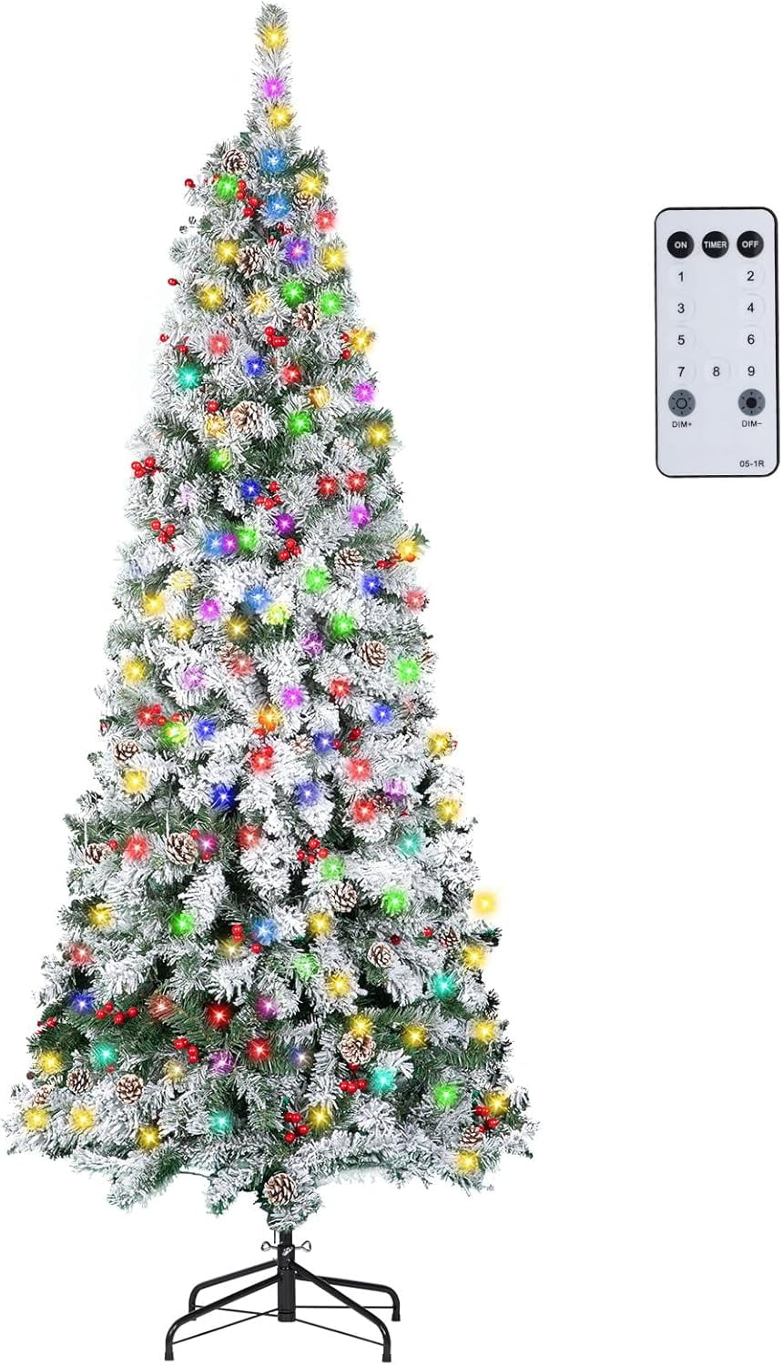 NALONE 5FT Pre-Lit Snow Christmas Tree with Remote Control and Timer ...