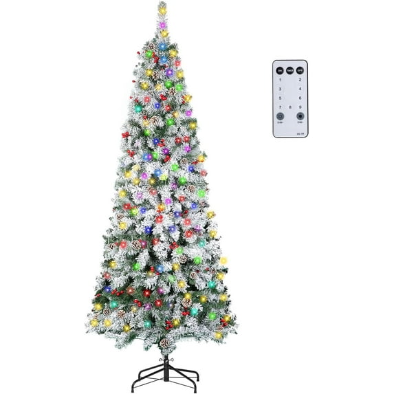 NALONE 5FT Pre-Lit Snow Christmas Tree with Remote Control and Timer ...
