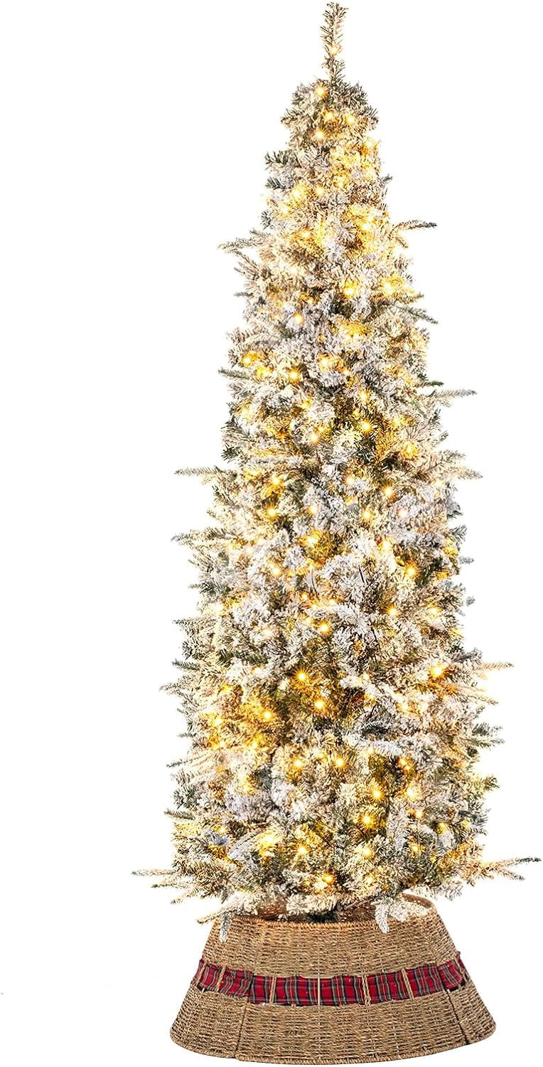 NALONE 6 FT Flocked Christmas Tree, Pre-lit, 250 Multi-Color Lights ...