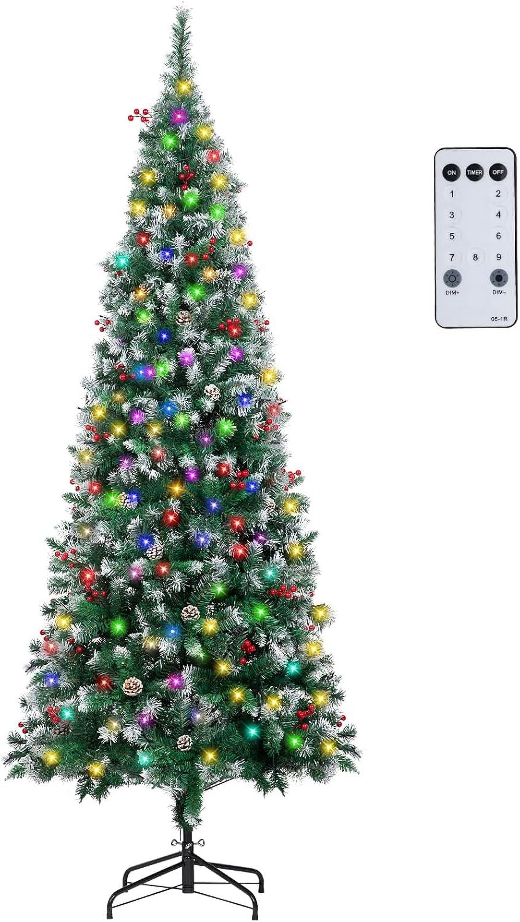 NALONE 6FT Pre-Lit Christmas Tree with Remote Control and Timer, Snow-Kissed Artificial Pencil ...