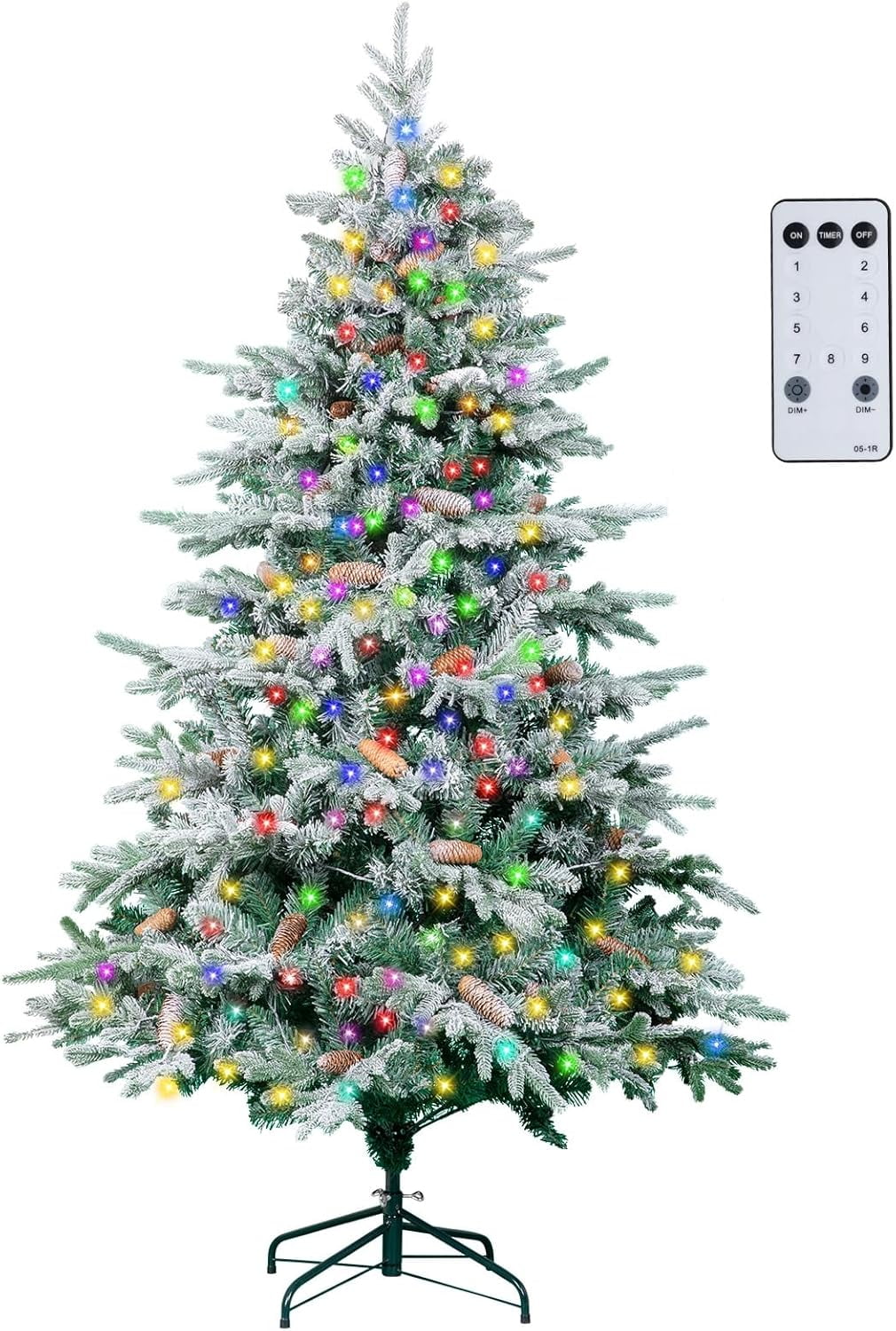 NALONE 6FT Pre-Lit Snow Christmas Tree with Remote Control and Timer ...