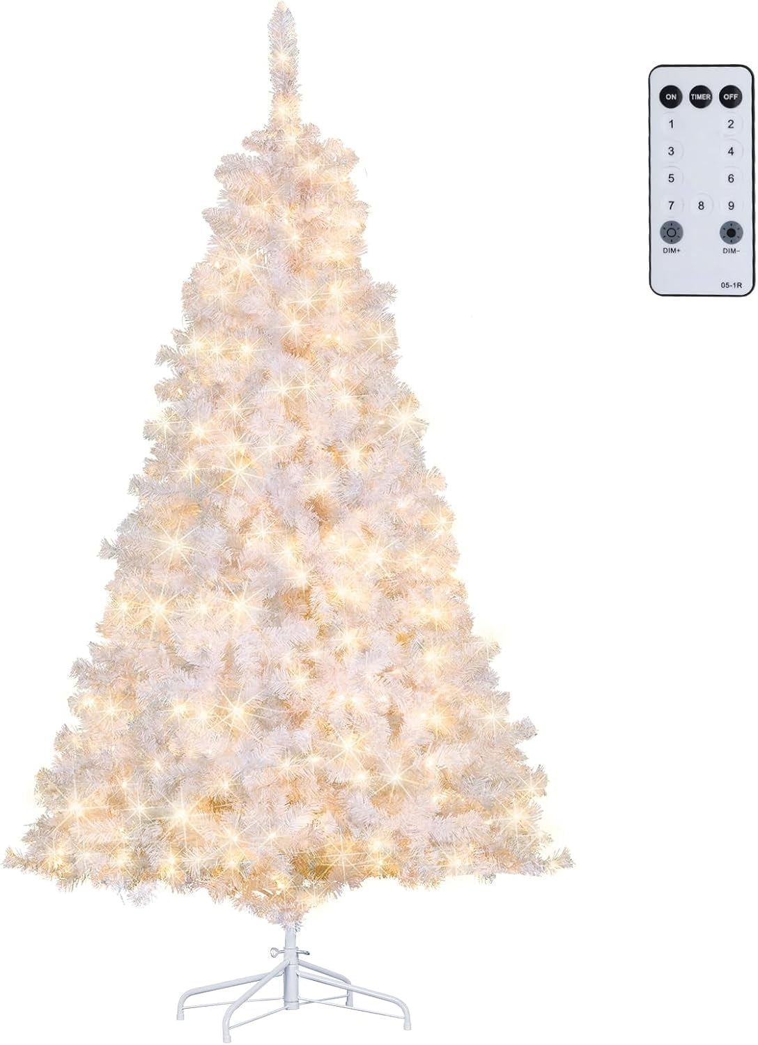 NALONE 6FT White Pre-Lit Christmas Tree with Remote Control and Timer, Artificial Full Spruce ...