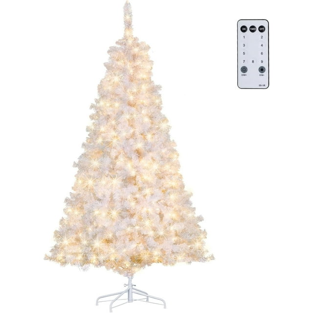 NALONE 6FT White Pre-Lit Christmas Tree with Remote Control and Timer ...