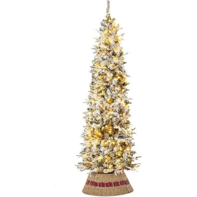 NALONE 7.5 FT Pre-lit Slim Christmas Tree, Flocked with 320 Multi-Color ...