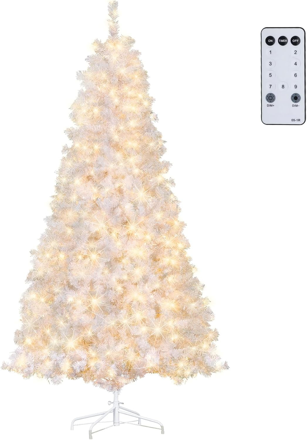 NALONE 7.5FT White Pre-Lit Christmas Tree with Remote Control and Timer, Artificial Full Spruce ...