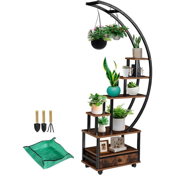 NALONE 7-Tier Half Moon Indoor Plant Stand with Lockable Wheels, 71 ...