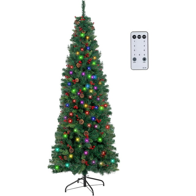 NALONE 7FT Pre-Lit Christmas Tree with Remote Control and Timer ...