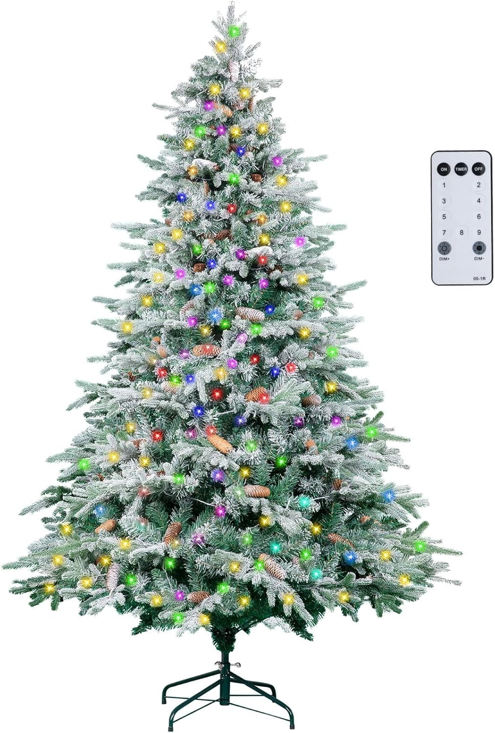 NALONE 7FT Pre-Lit Snow Christmas Tree with Remote Control and Timer ...