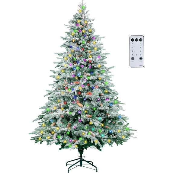 NALONE 7FT Pre-Lit Snow Christmas Tree with Remote Control and Timer ...