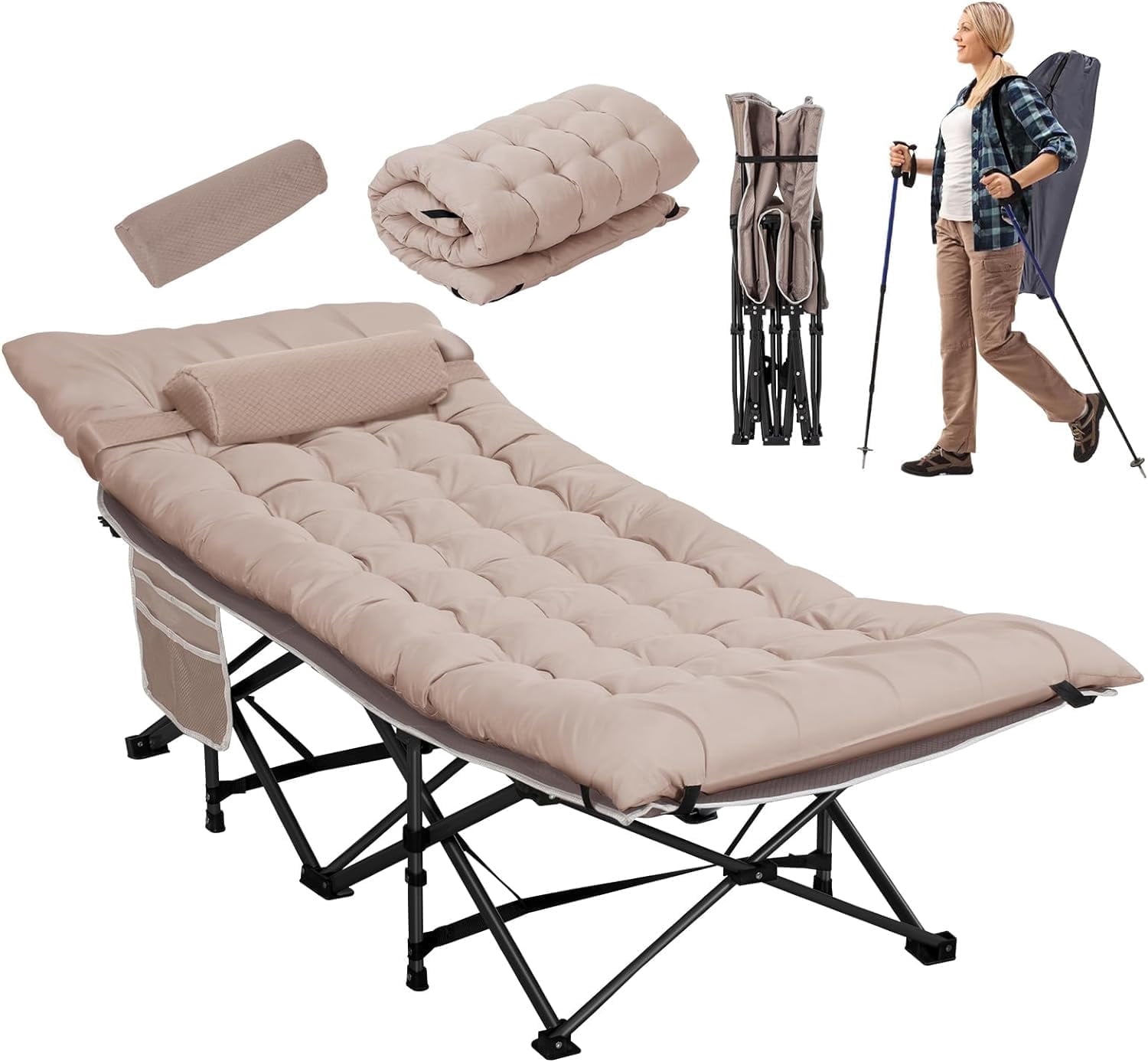 NALONE Camping Cots for Adults with 3.5 Inch Extra Thick Mattress, Cots ...