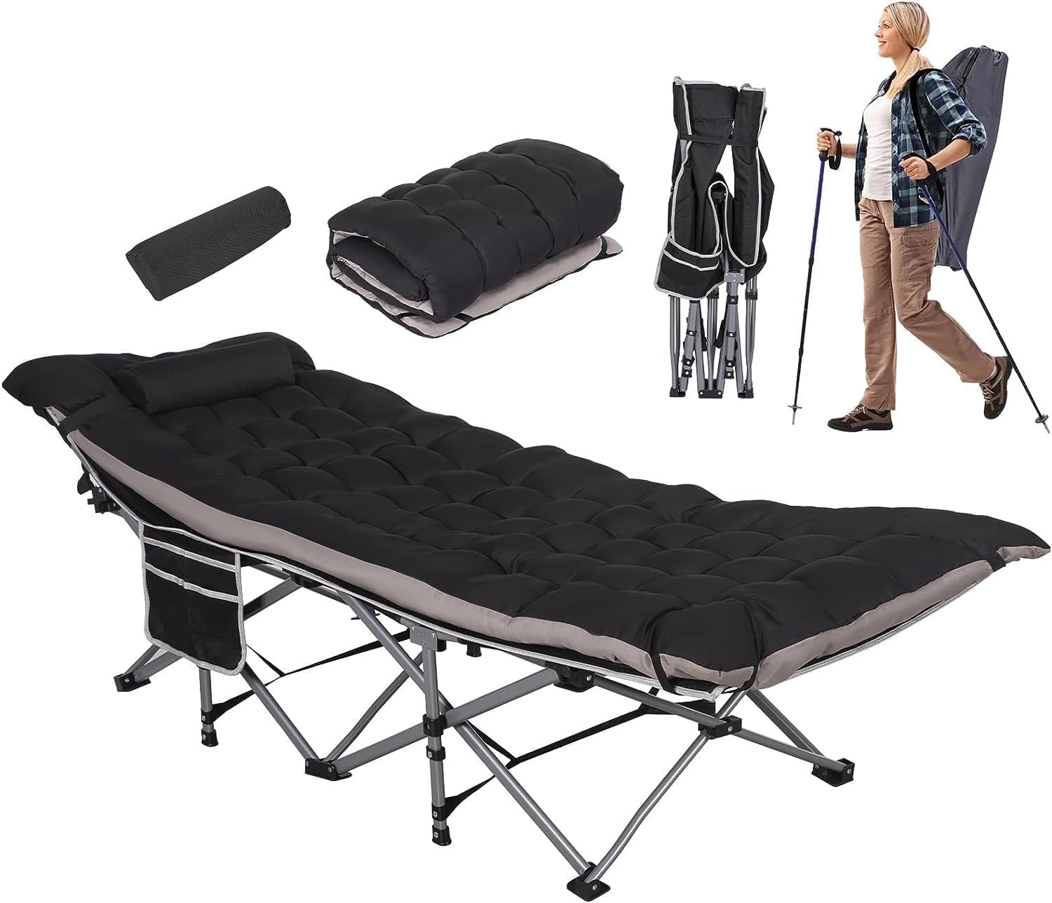 NALONE Heavy-Duty Camping Cots for Adults with 3.5 Inch Extra Thick ...