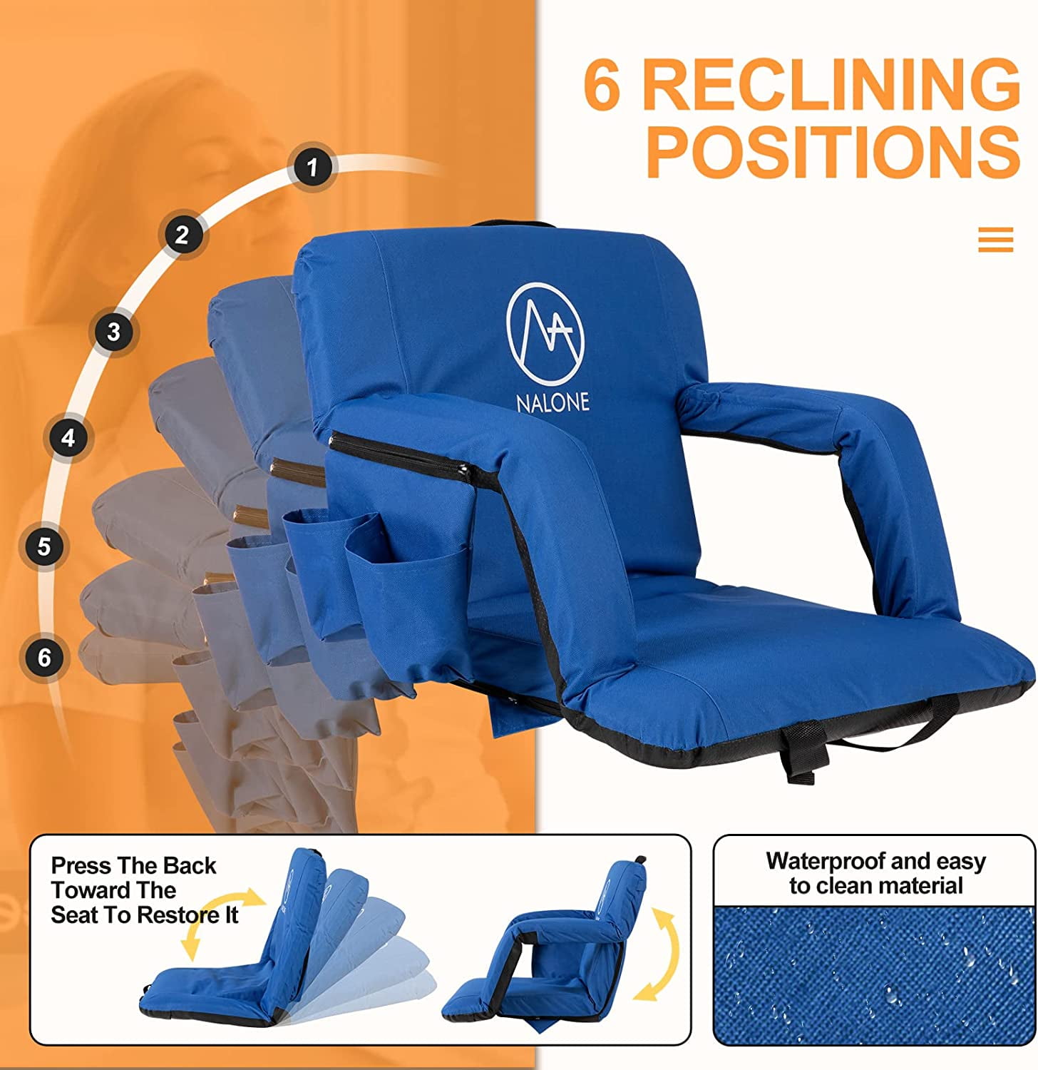 NALONE Folding Stadium Seat, 25in Wide, Portable, Thick Cushioned ...