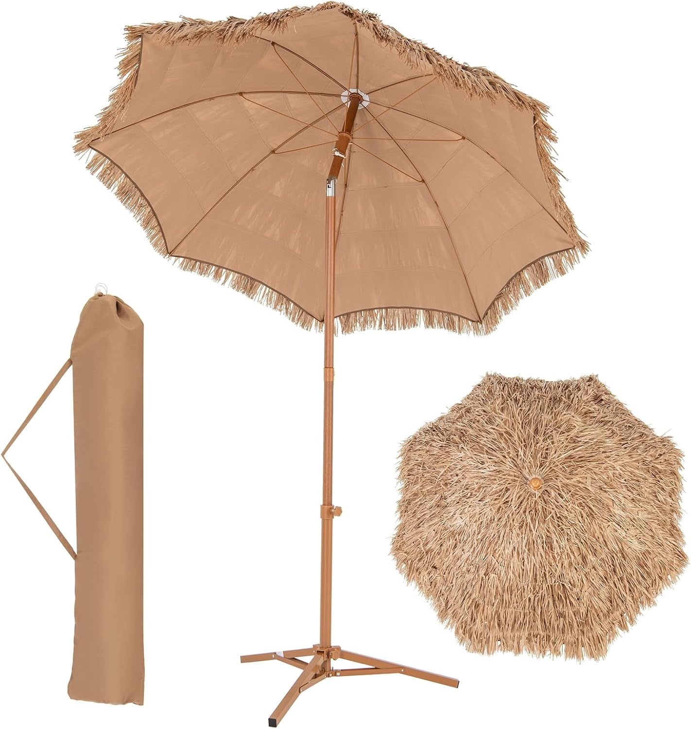 NALYL 6.5 FT Hula Thatched Tiki Beach Umbrella with 30 Tilting ...