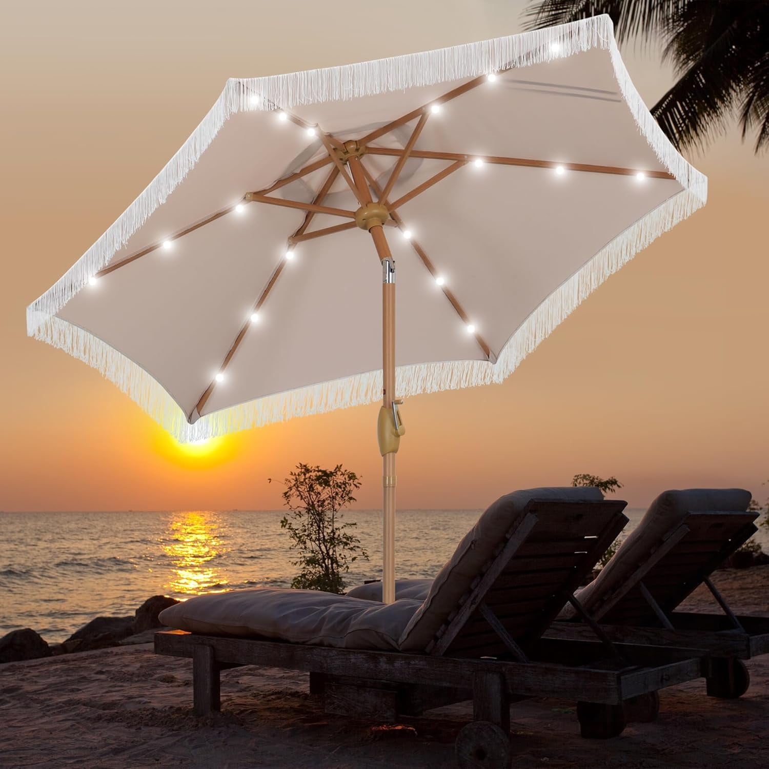 NALYL 7.5ft Tassel Patio Umbrella and Matching Base, Outdoor Table ...