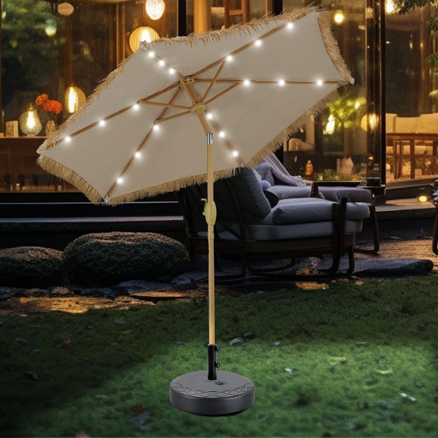 NALYL 7.5ft Tiki Patio Umbrella and Matching Base, Outdoor Table ...