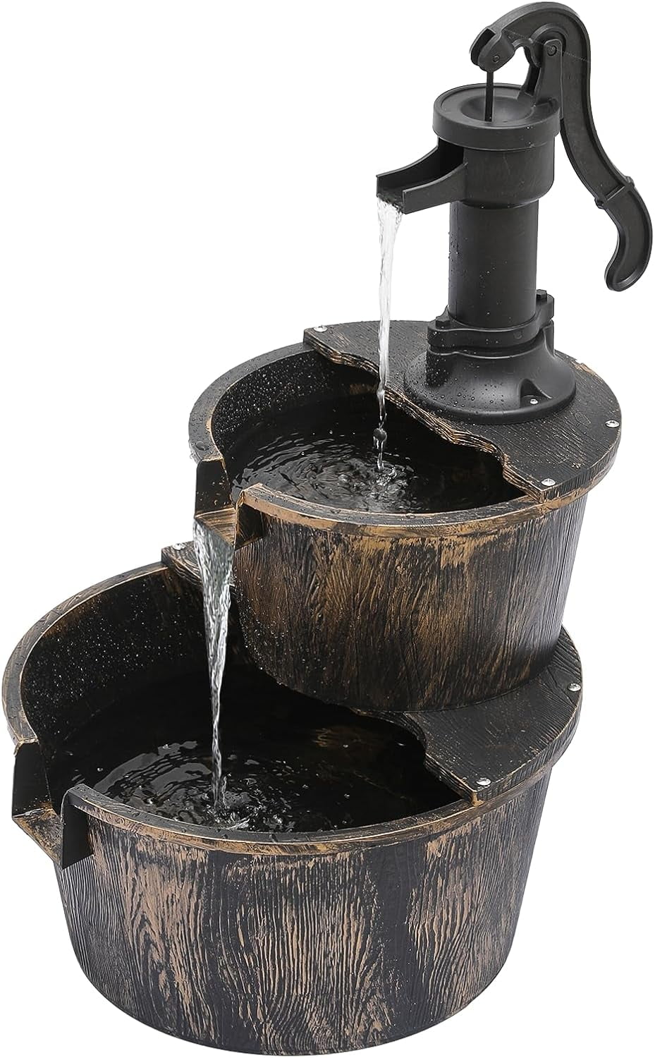 NALYL Barrel and Pump Water Fountain, Freestanding Outdoor Waterfall ...