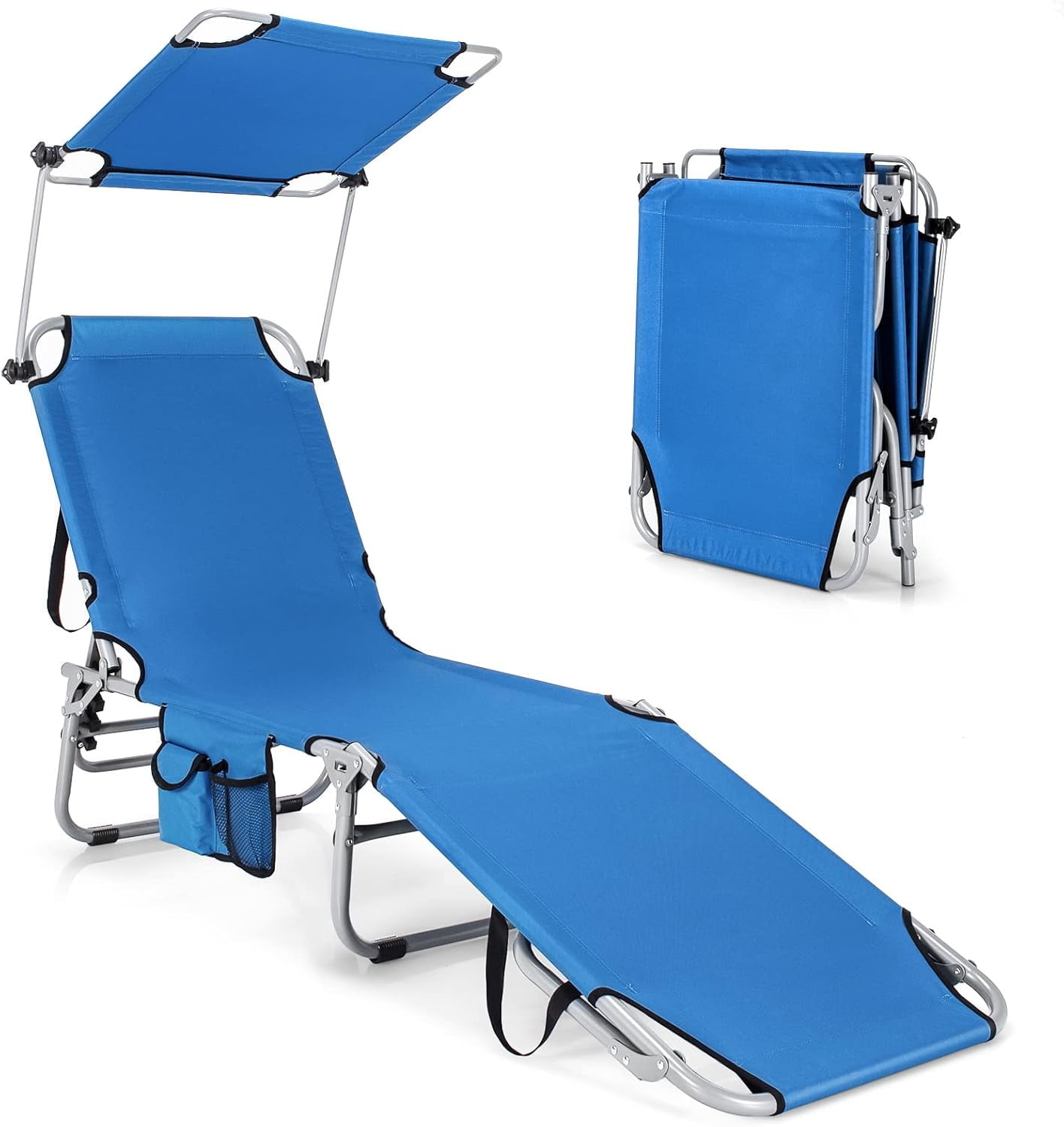 NALYL Chaise Lounge Beach Chair with Canopy Shade, Adjustable 5 ...