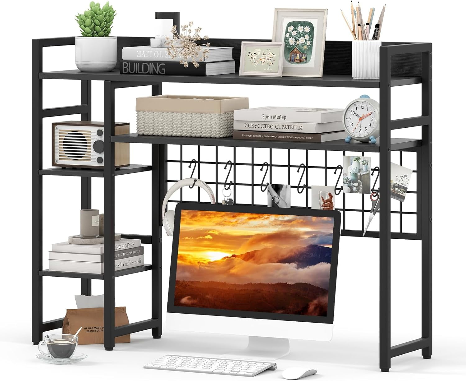 NALYL Desktop Bookshelf for Computer Monitor Up to 32”, 37" x 29 ...