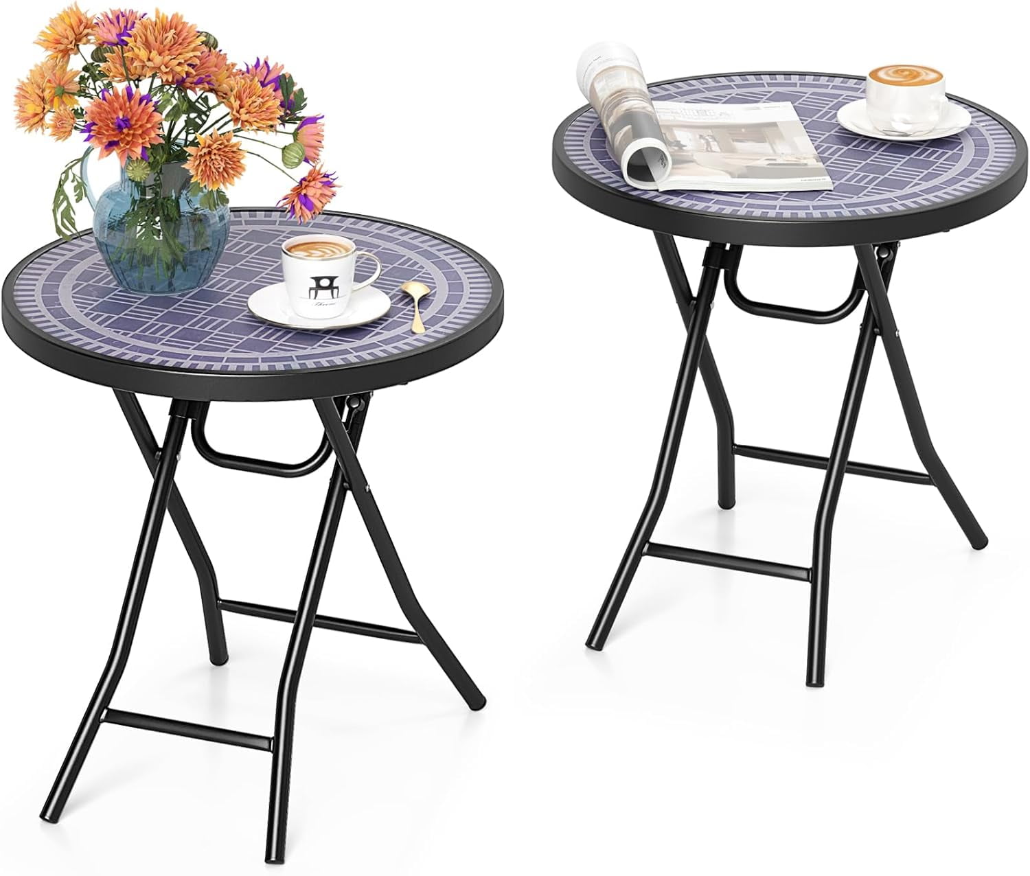 NALYL Round Folding Side Table, 18 Inch Patio Coffee Table with ...