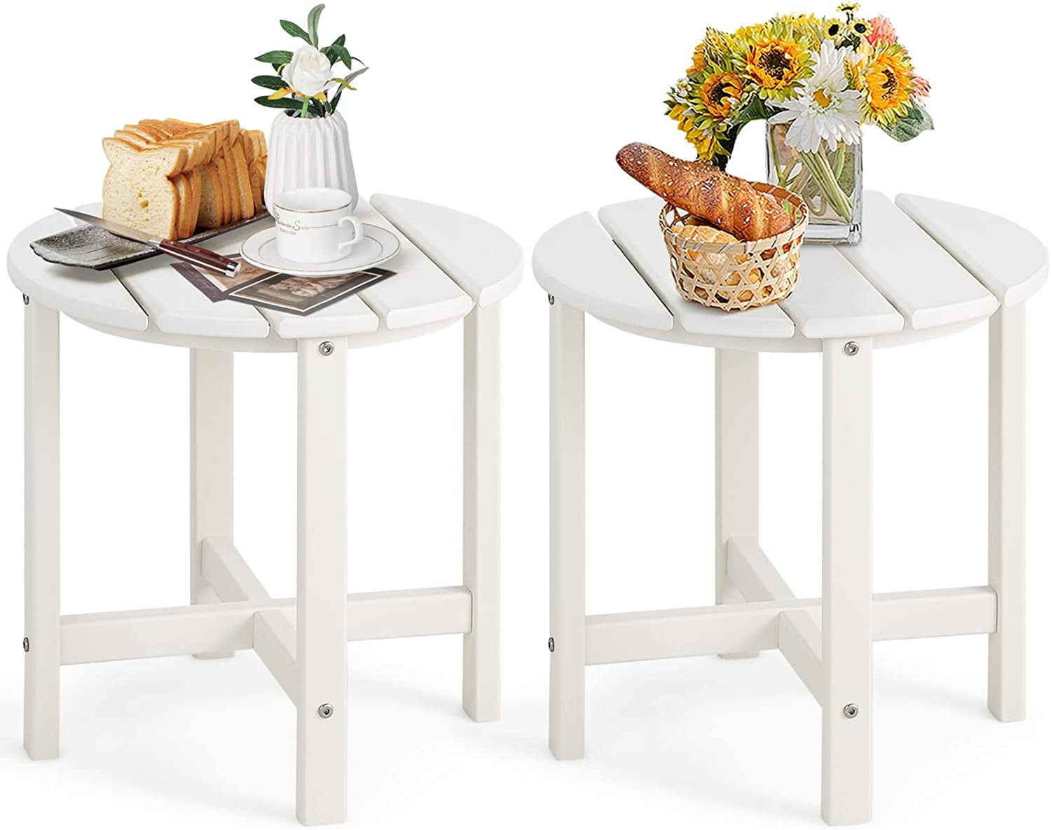 NALYL Round Outdoor Side Table, 18 Inch Weather Resistant HDPE ...