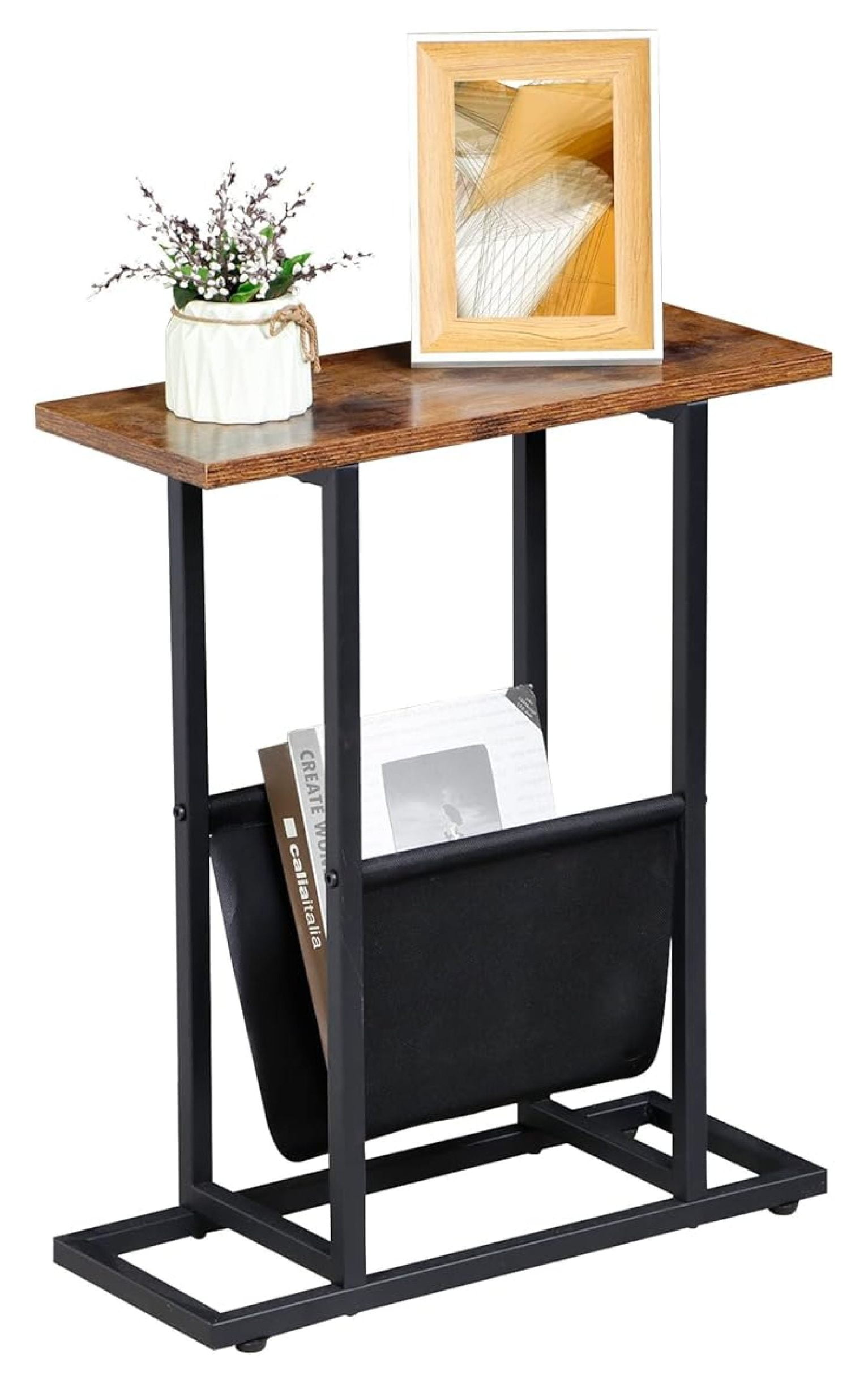 NALYL Side Table with Magazine Holder Sling, Narrow End Table Slim ...