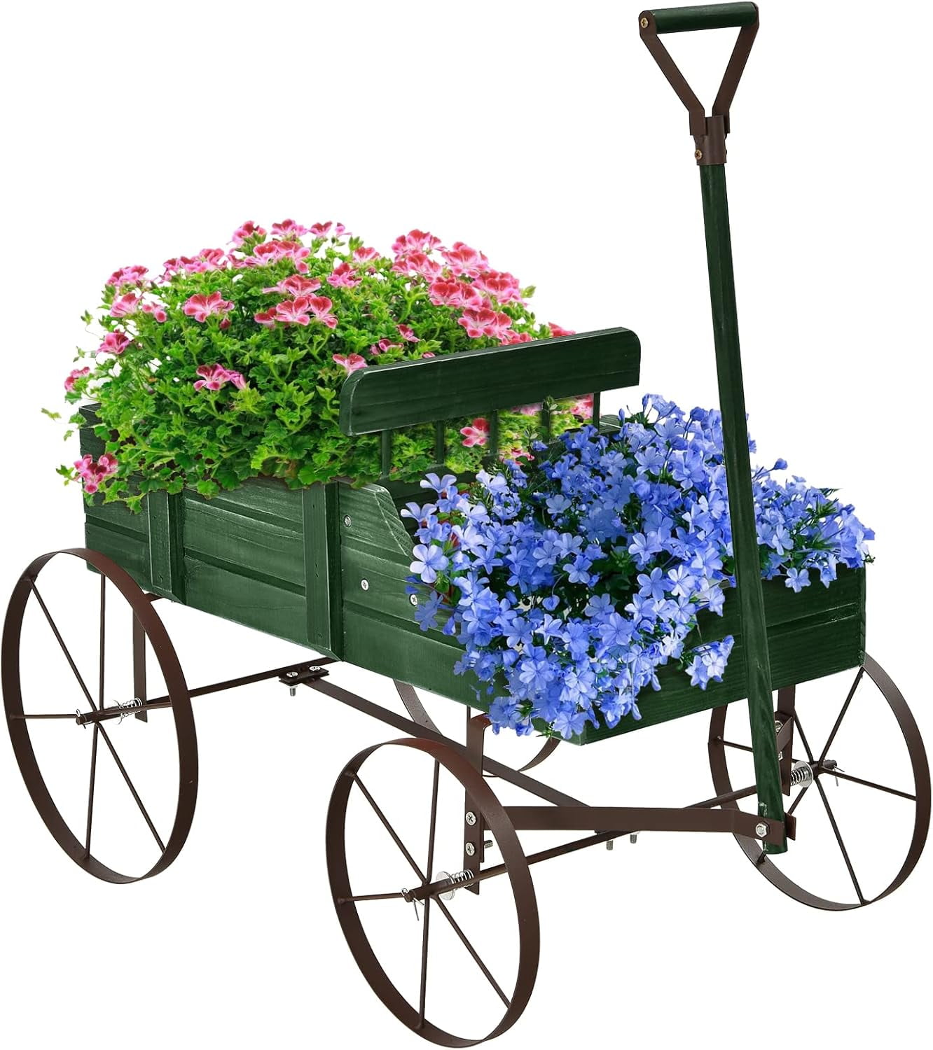 NALYL Wagon Planter, Decorative Wooden Garden Planter with Wheels, 2 ...