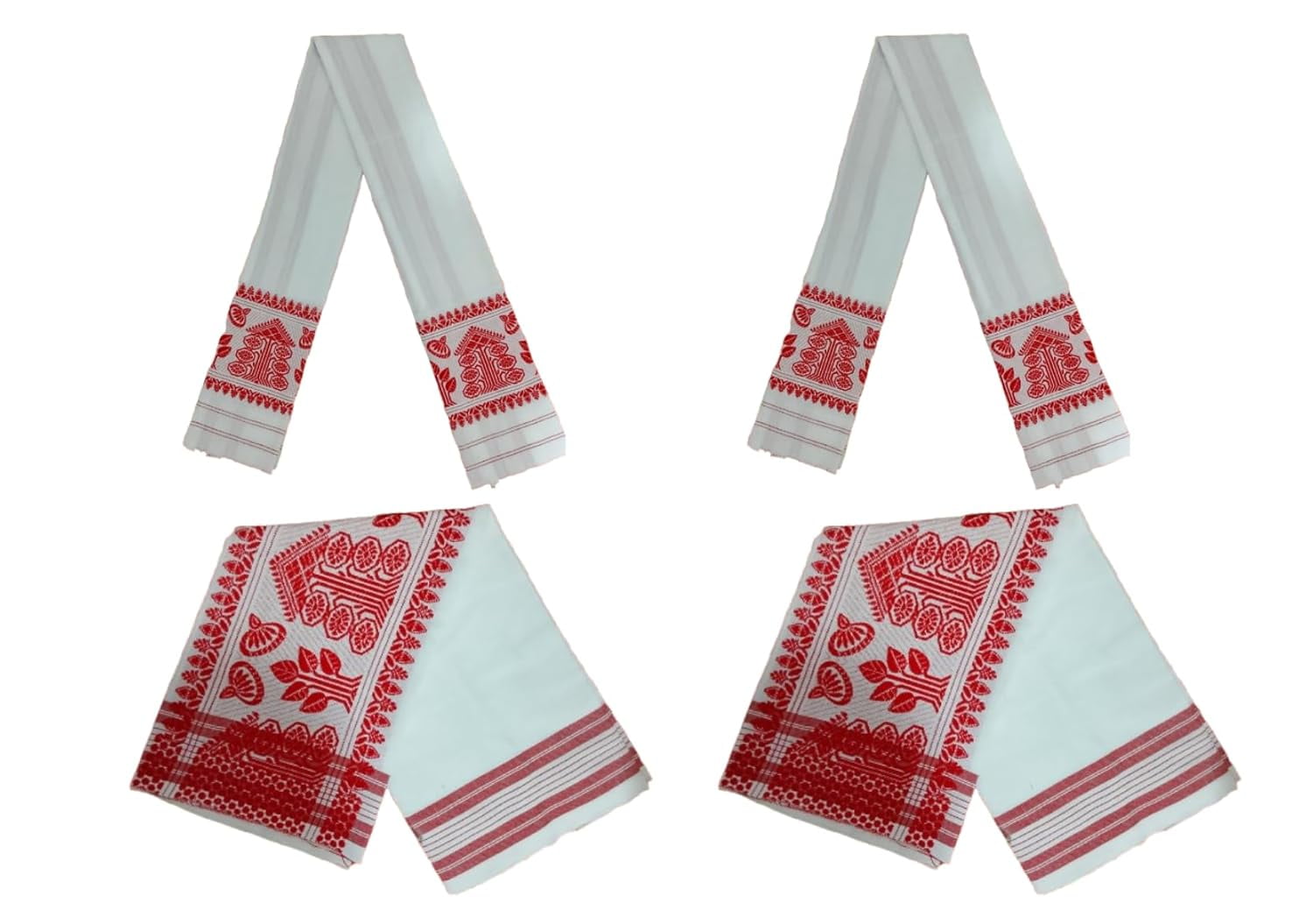 NAMAL Assam Gamcha Traditional Polycotton Soft Fabric Red and White ...