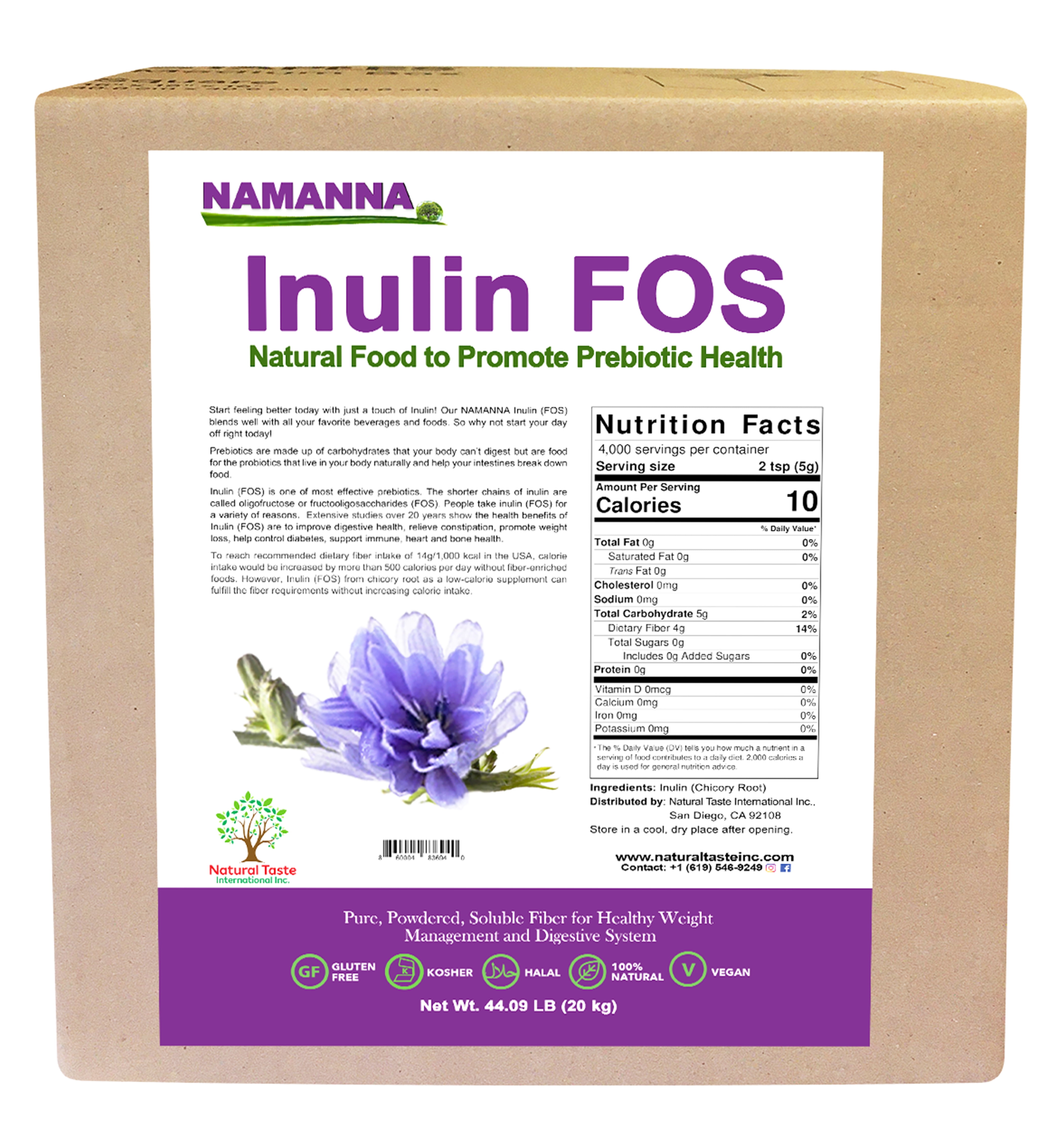 NAMANNA Pure Inulin FOS Powder (20 kg) – Natural Fiber from Chicory ...