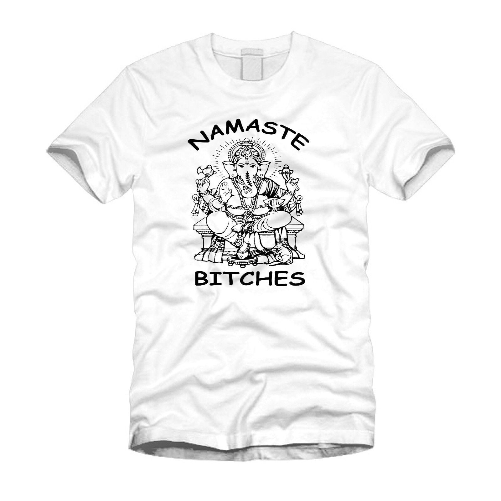 Namaste Bitches Yoga 90210 Funny Rude Parody Cool Modern White T Shirt