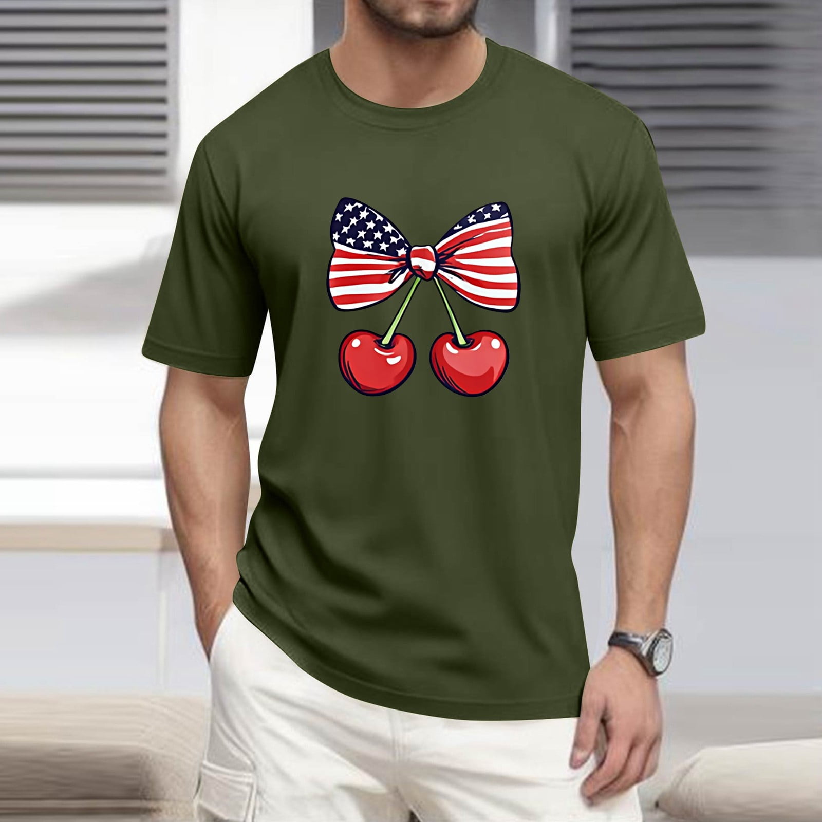 NAMTYQX 4th of July Camisetas de manga corta para hombres Basic Light Army Green Size M ...