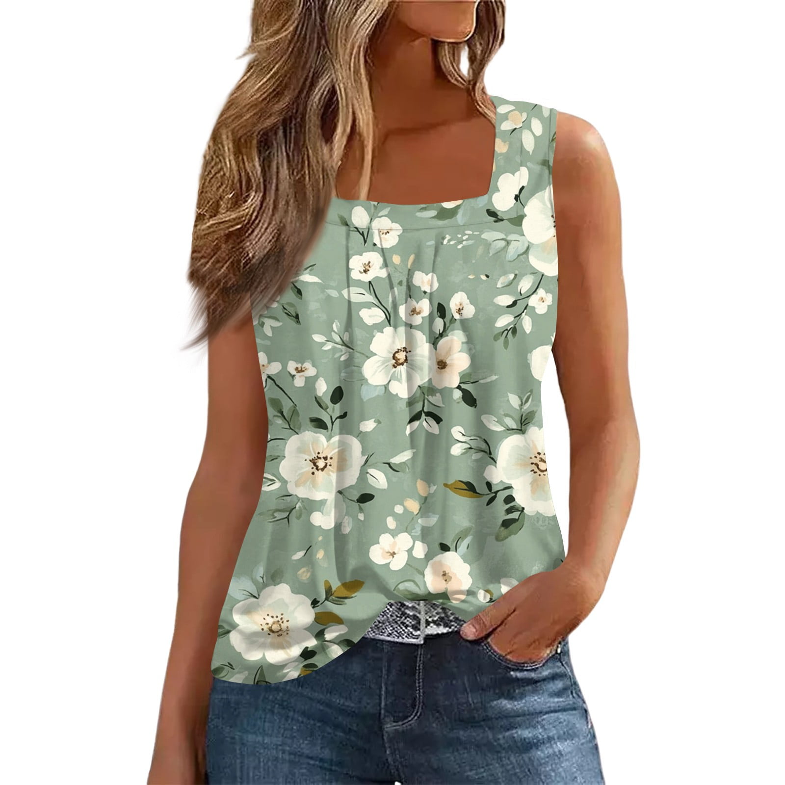 NAMTYQX Basic Tops for Woman Sleeveless Wide Shoulder Straps Square ...