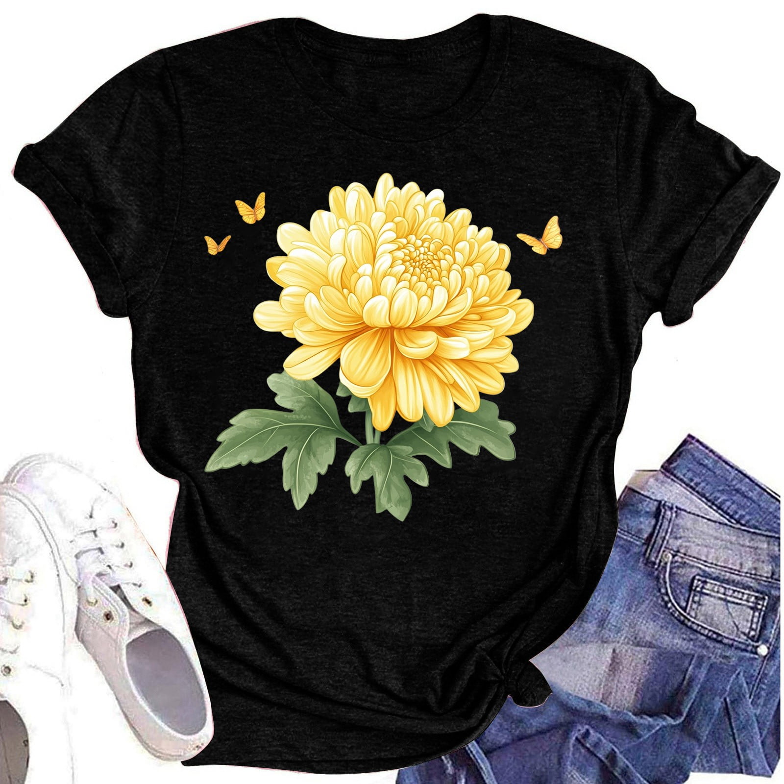 NAMTYQX Cute Tops for Women Mit Muster Short Sleeve Classic O-Neck ...
