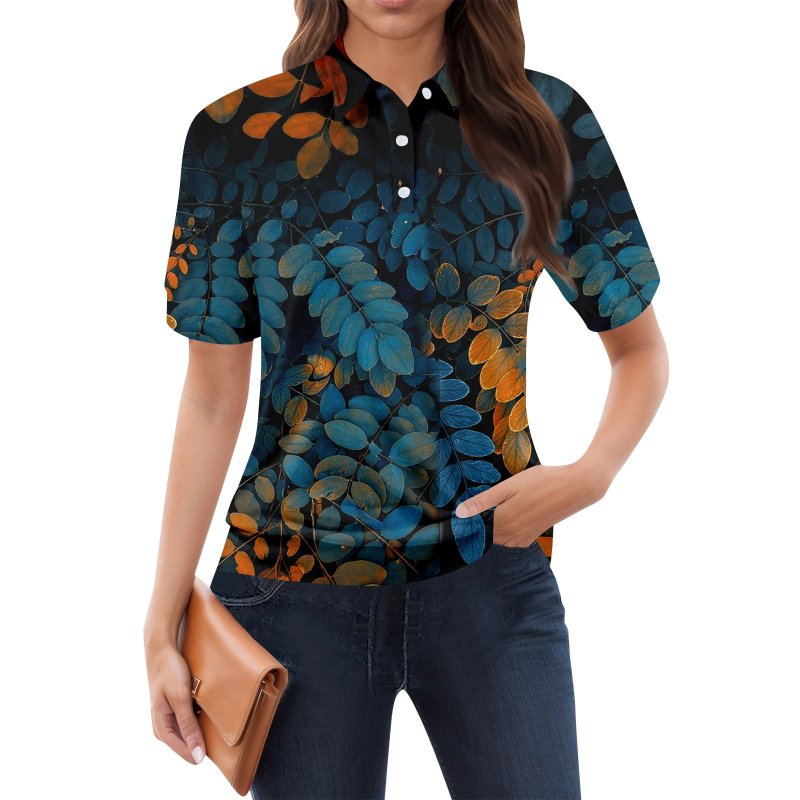 NAMTYQX Plus Size Tops for Women Short Sleeve Womens Polo Shirts Lapel ...