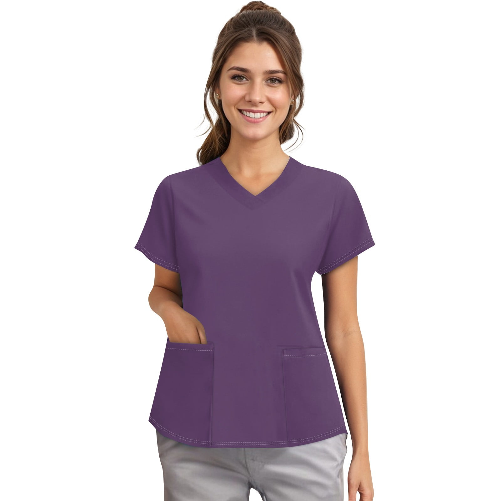NAMTYQX Scrubs for Women, Classic Fit, Four-Way Stretch, Short Sleeve ...