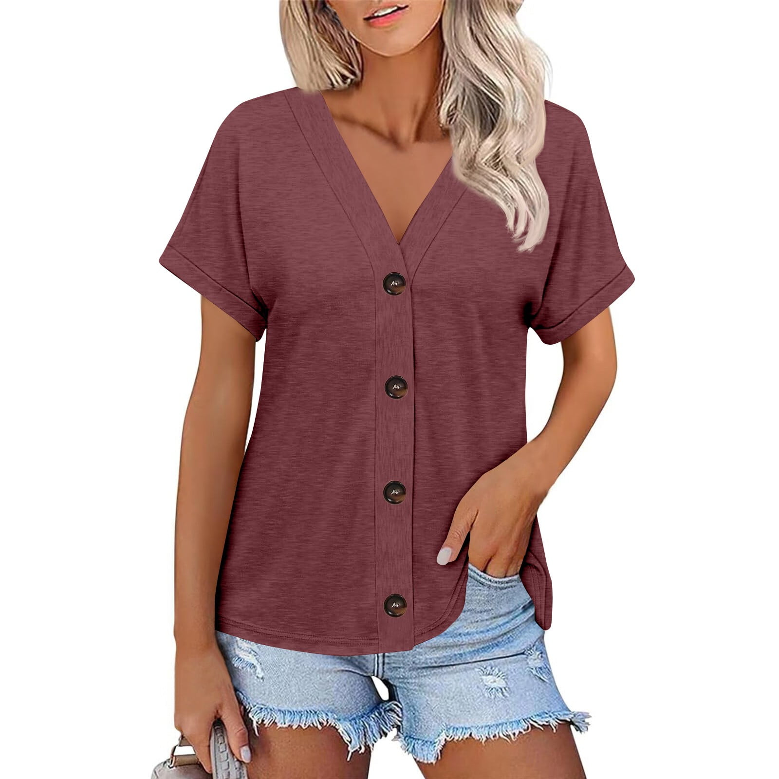 NAMTYQX Short Sleeve Tops for Women Casual Lightweight Soft Plus Size ...