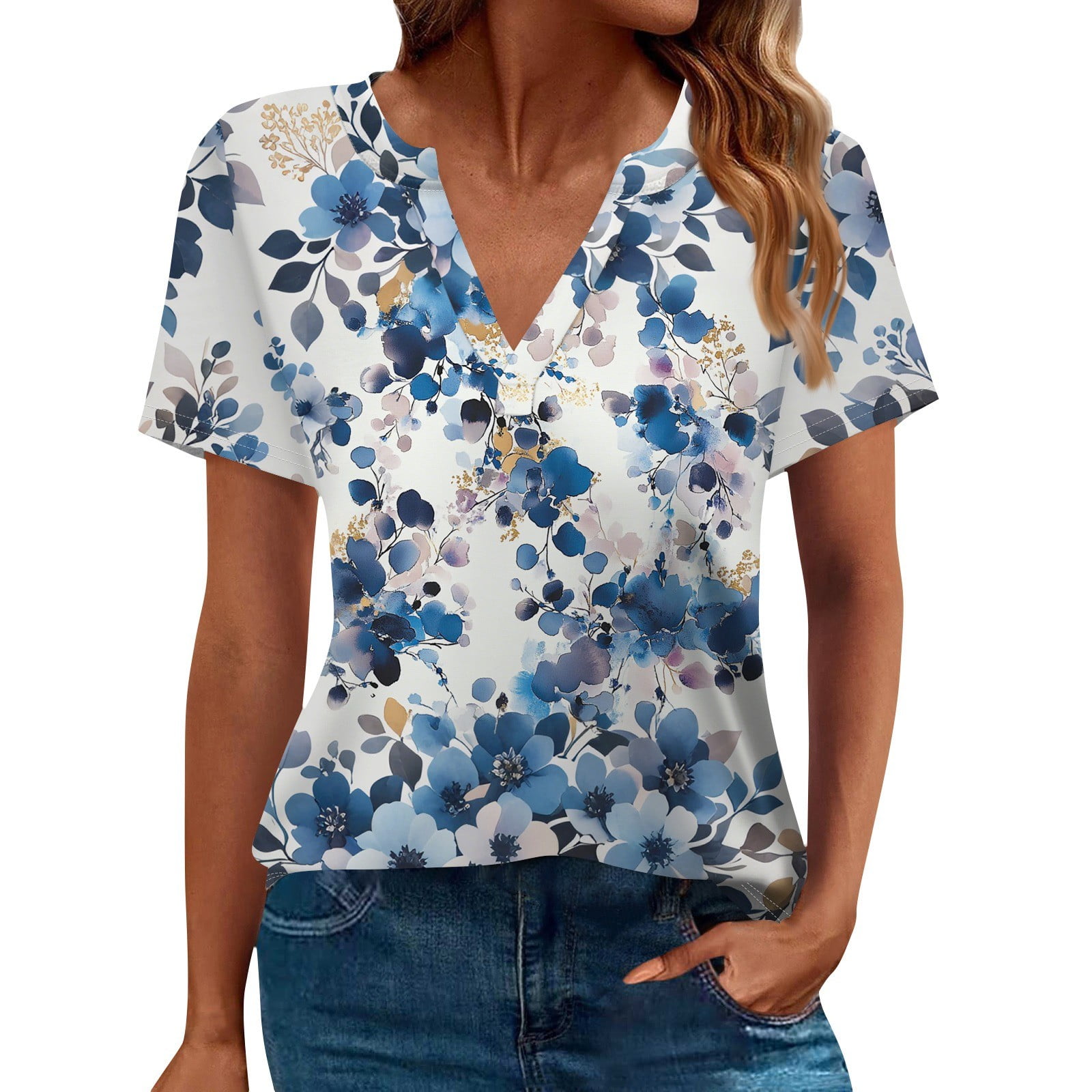 NAMTYQX Spring Shirts for Women 2025 Trending Casual Soft V Neck Short ...