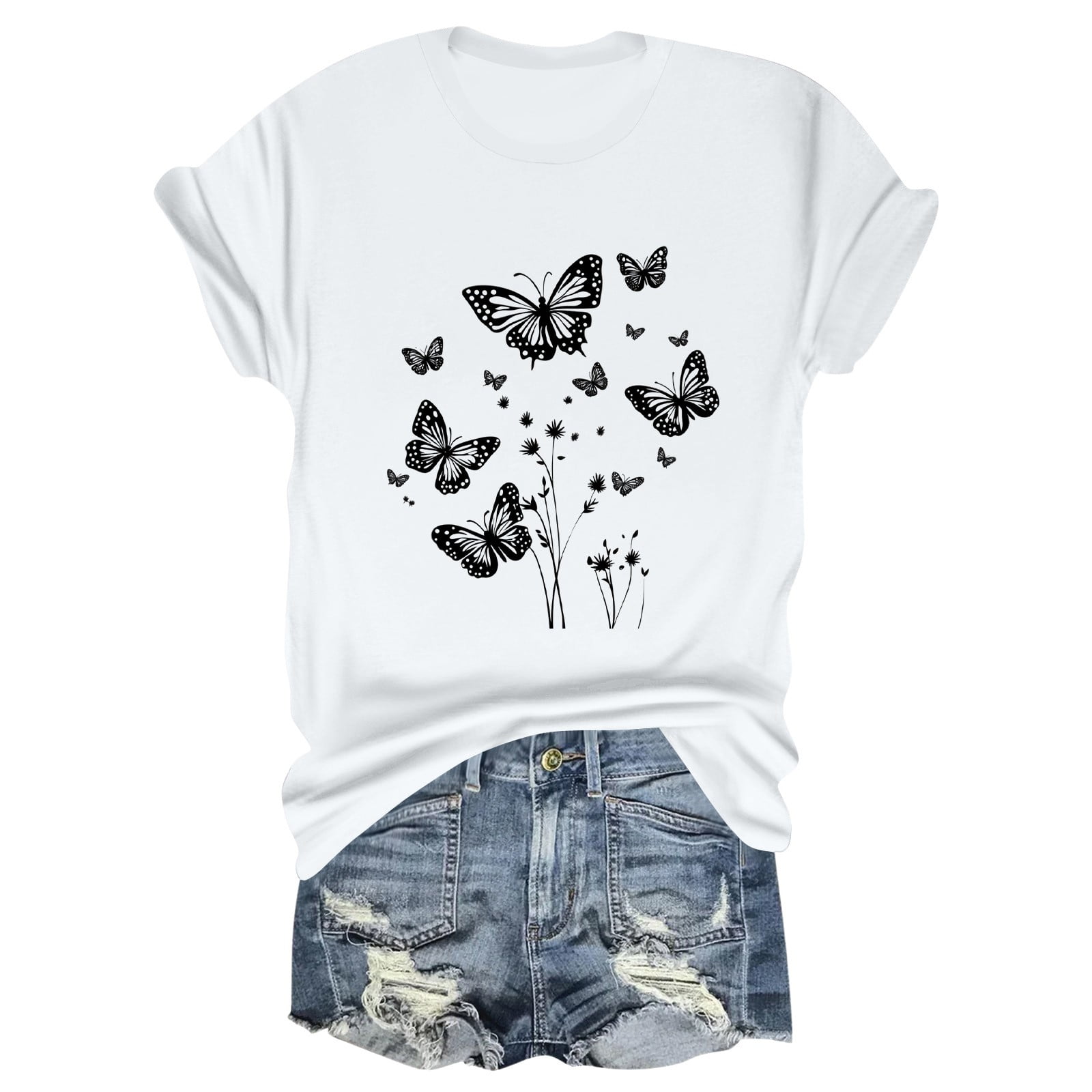 NAMTYQX Spring Tops for Women 2025 Basic Cool Gemustertes Short Sleeve ...