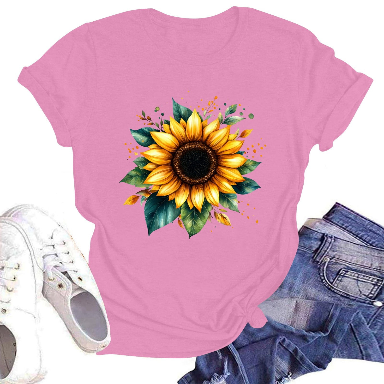 NAMTYQX Summer Blouses for Women 2025 Crewneck Oversized Soft Muster ...