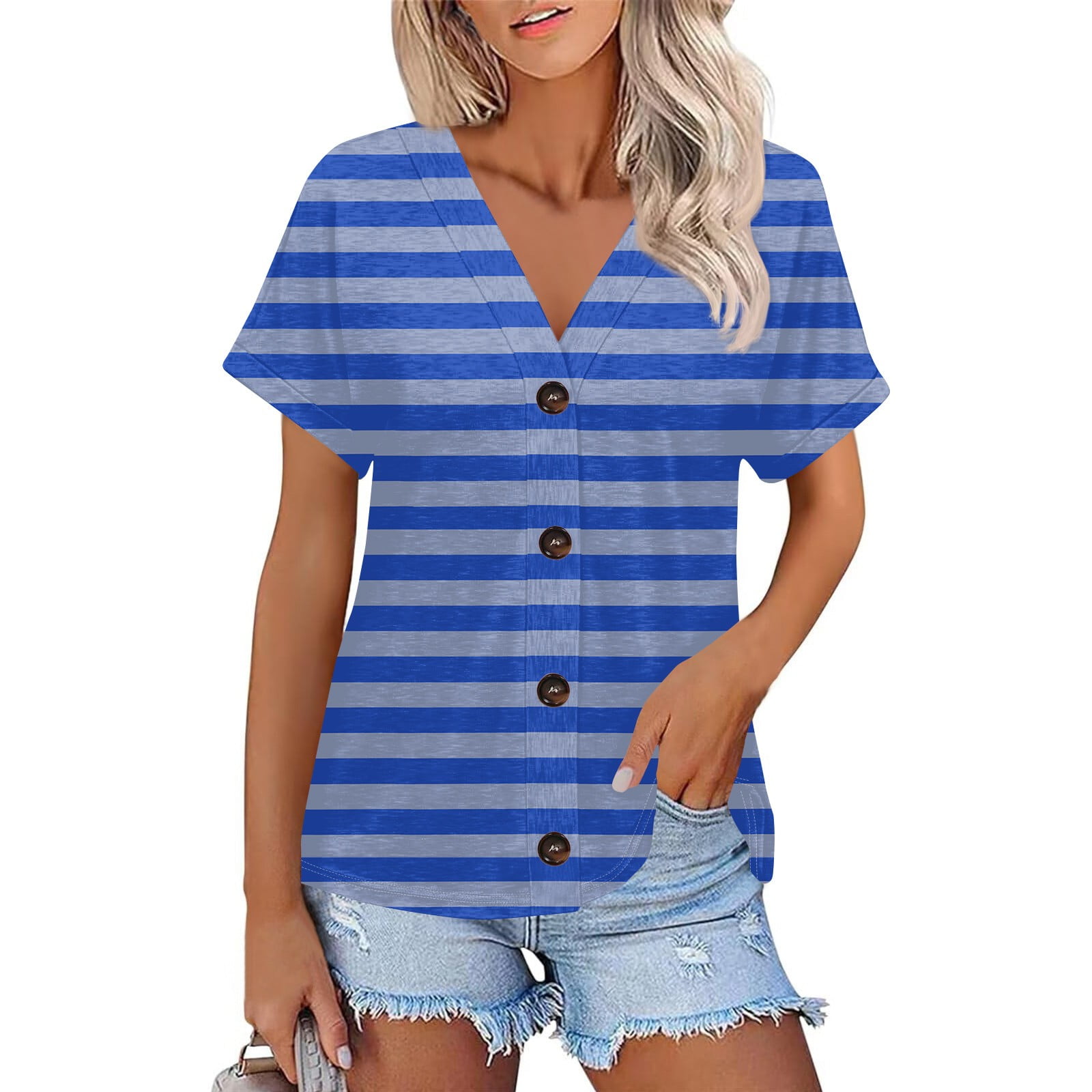 NAMTYQX Summer Tops for Women 2025 Trendy Short Sleeve Light V Neck ...