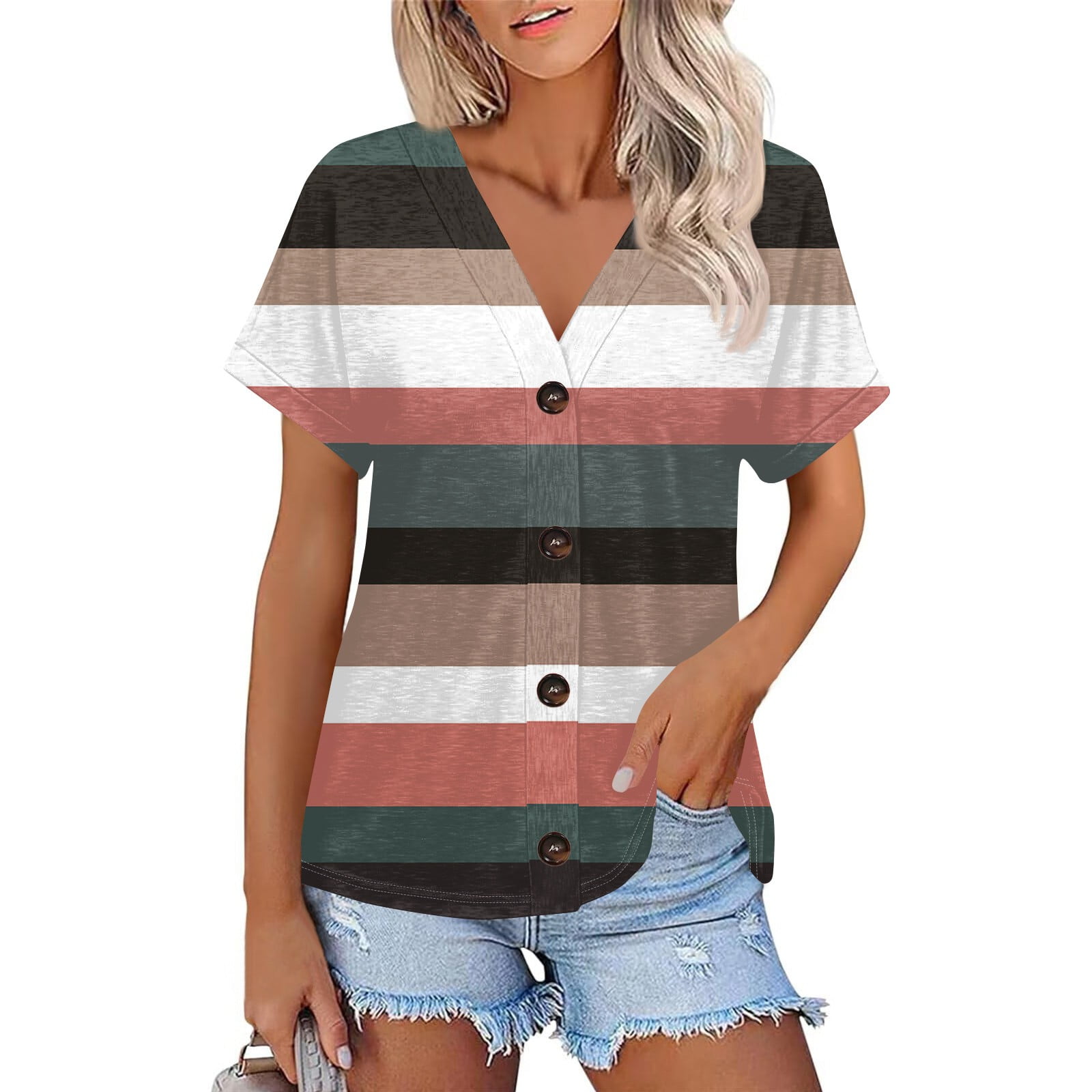 NAMTYQX T Shirts for Women V Neck Trending Plus Size Casual Short ...