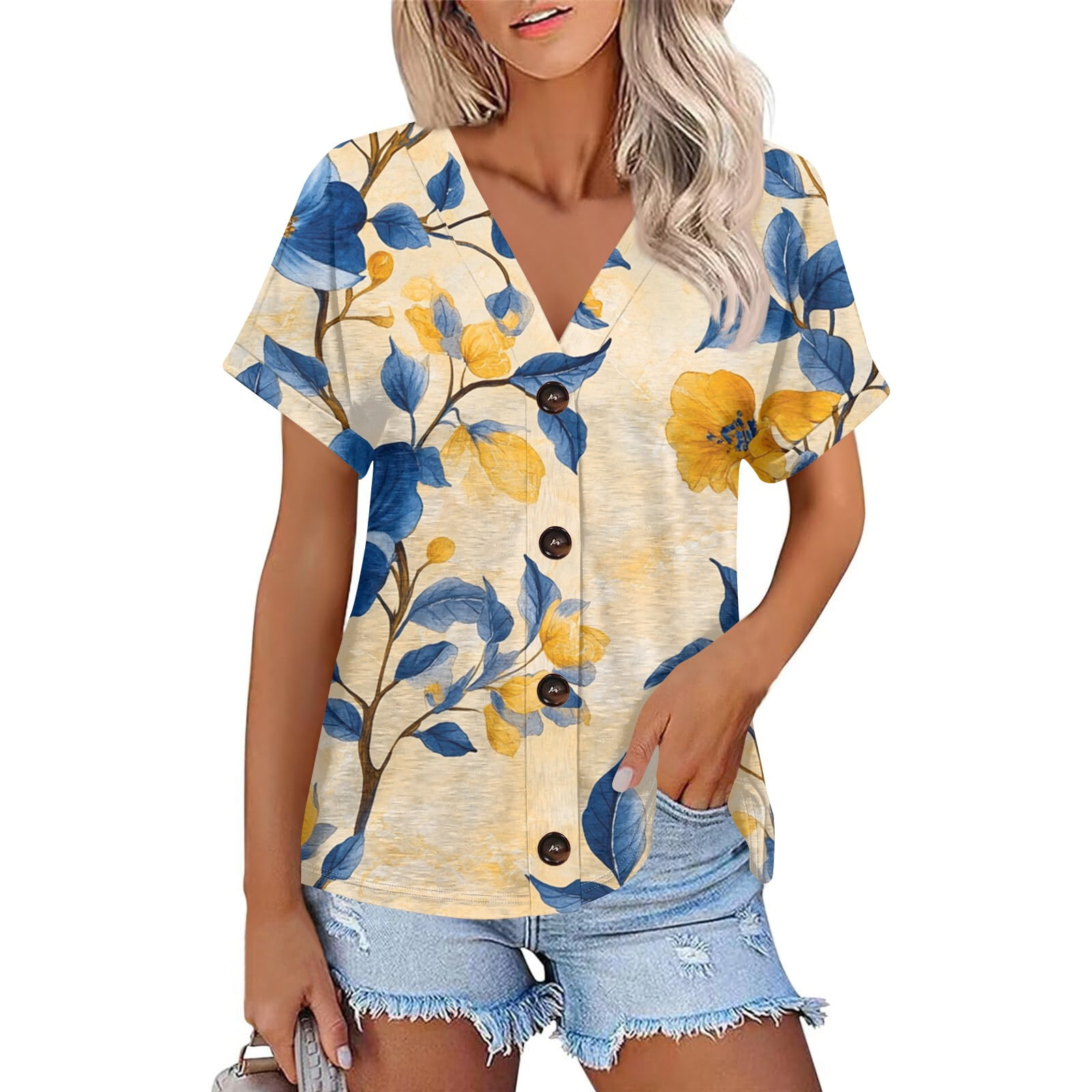 NAMTYQX Tops for Women Trendy Plus Size Baggy Button Down Open Front ...