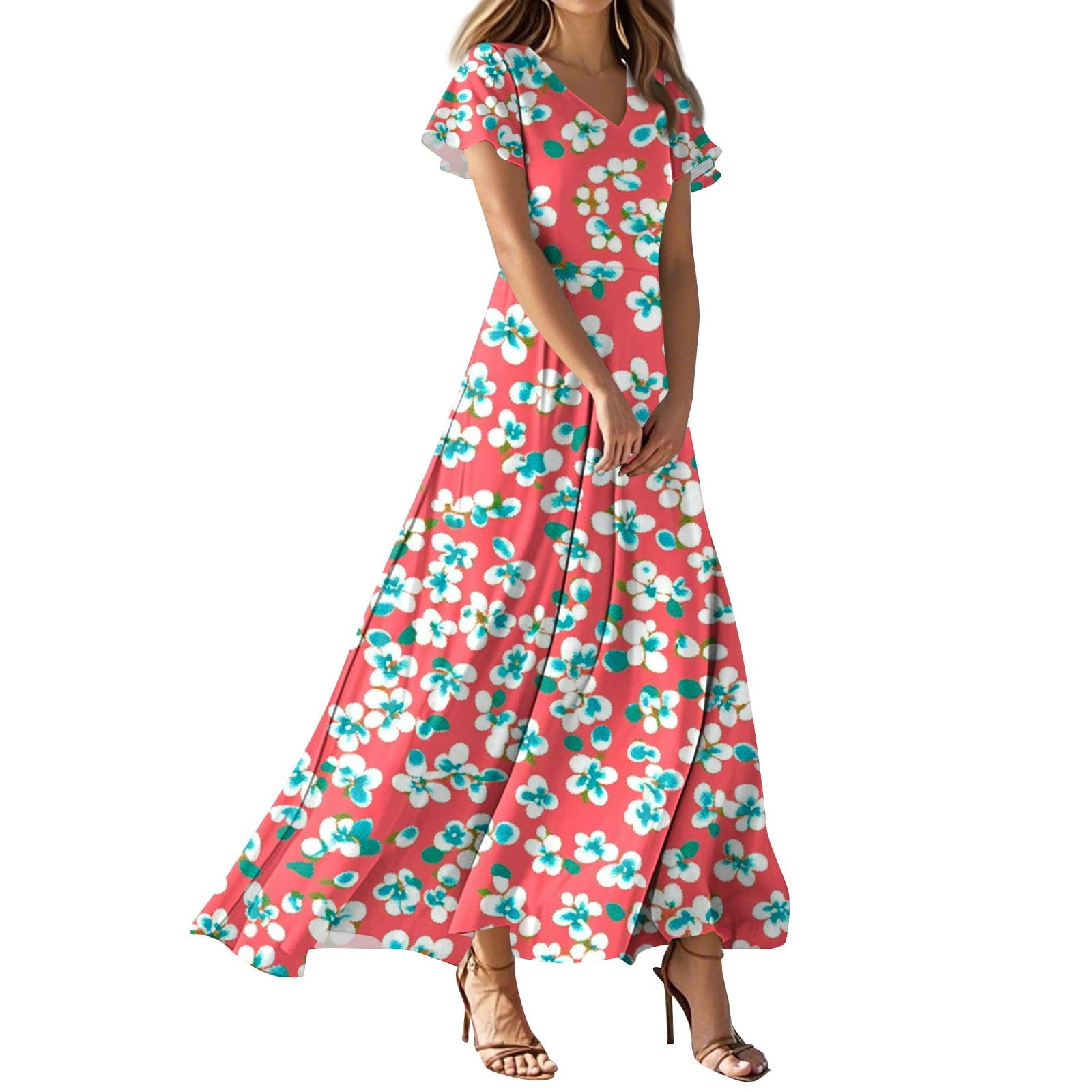 NAMTYQX Vacation Dresses for Women 2025 V Neck Boho High Waist Dresses ...