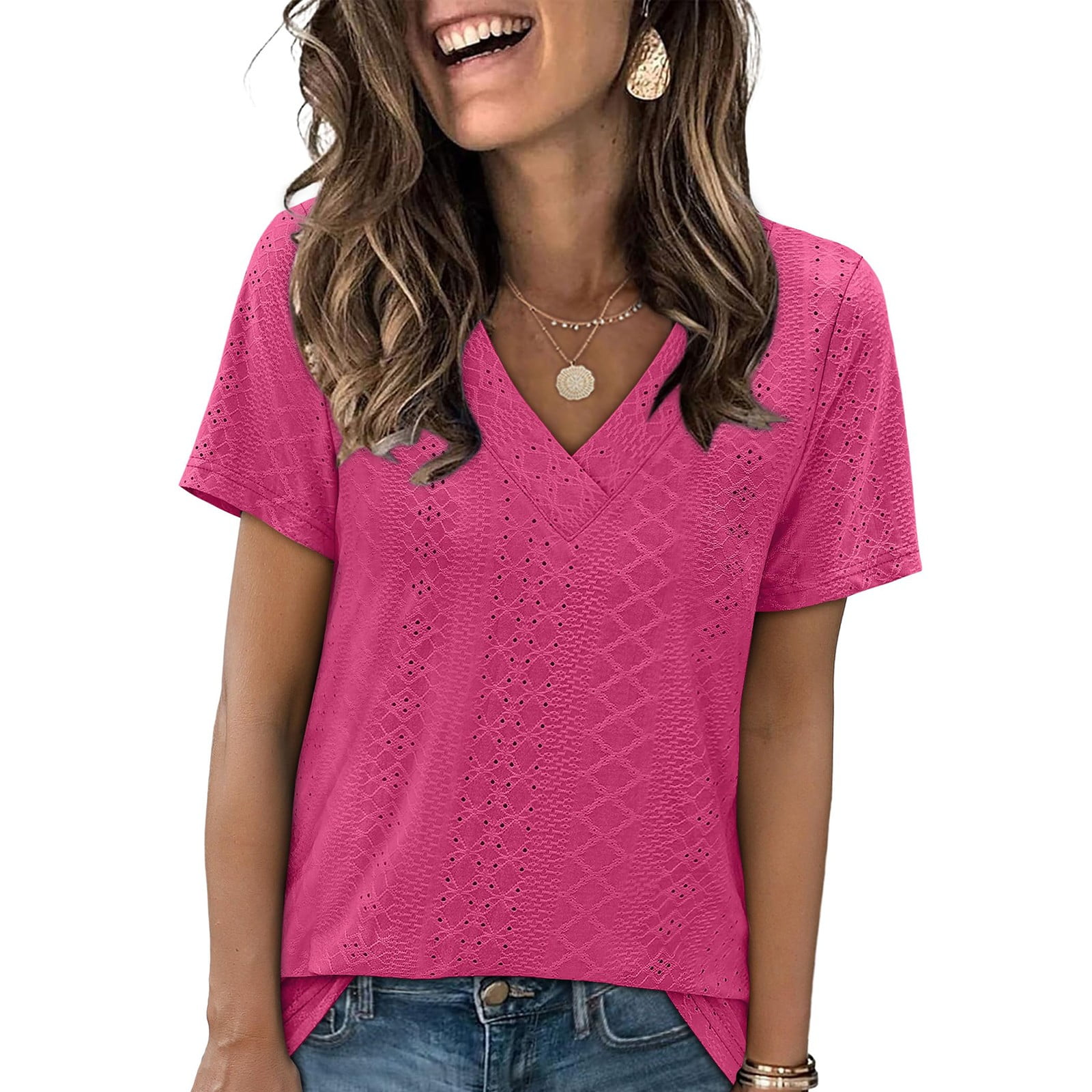 NAMTYQX Women's Summer Tops Womens Tops Casual Loose Short Sleeve ...