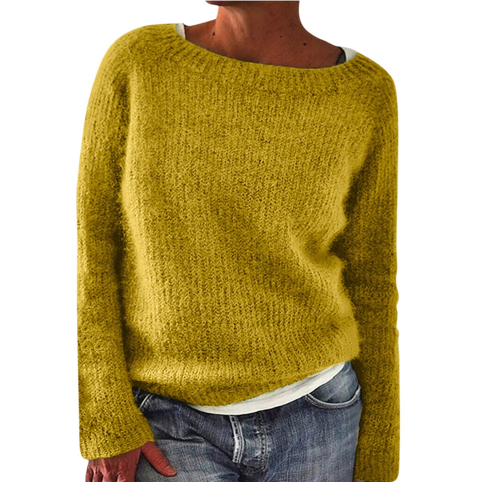 NAMTYQX Womens Sweaters Loose Fit Print Lounge Round Neck Long Sleeve ...