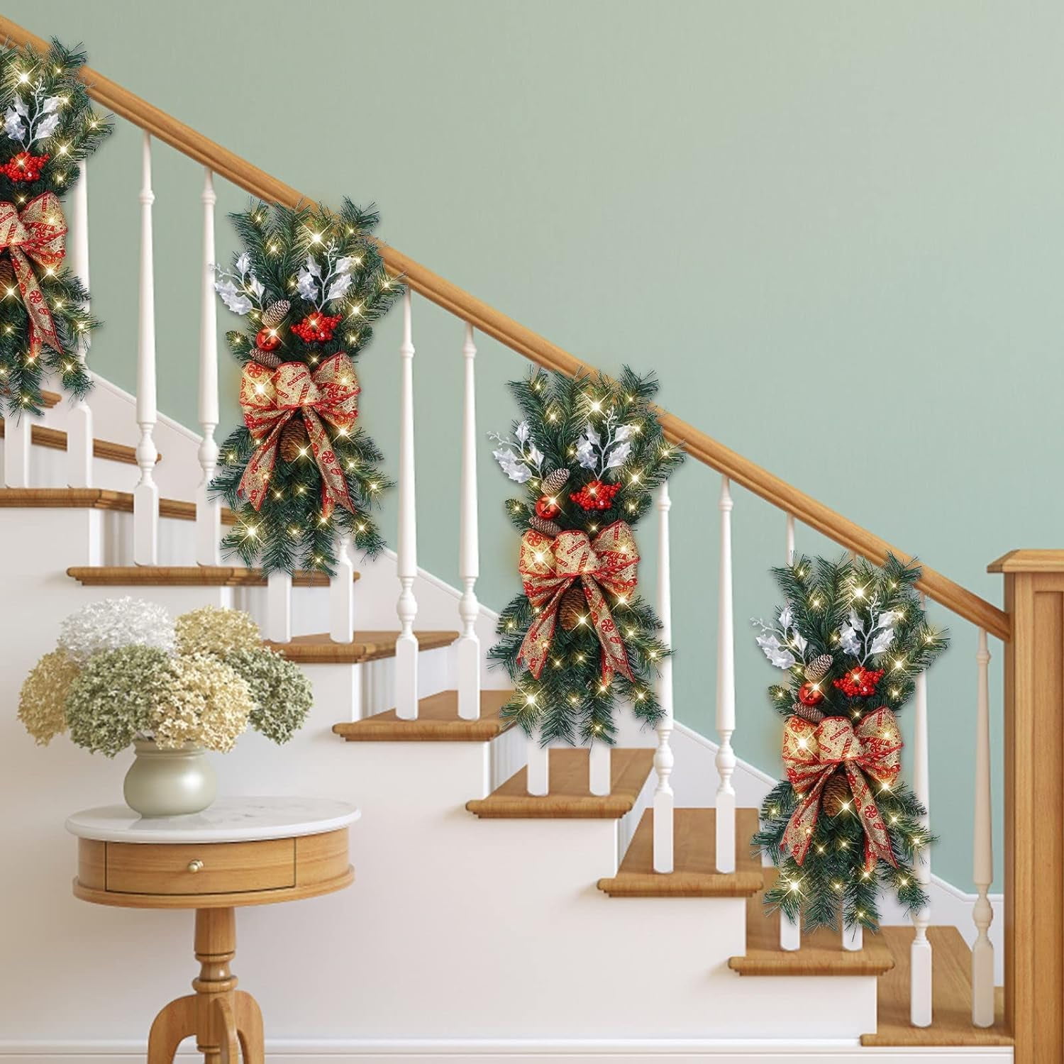 NAMZI 1pcs Cordless Stairway Trim,Christmas Swag Wreath Hanging ...